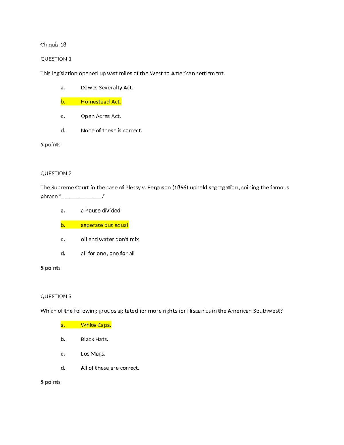 Ch 18 Quiz Q&A - American History 1877-Present Insights - Studocu
