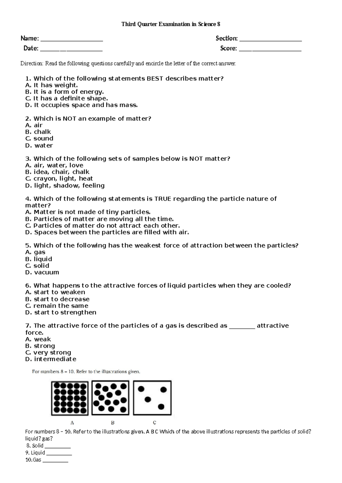 Science 8 - 3rd Quarter Exam Review and Practice - Studocu