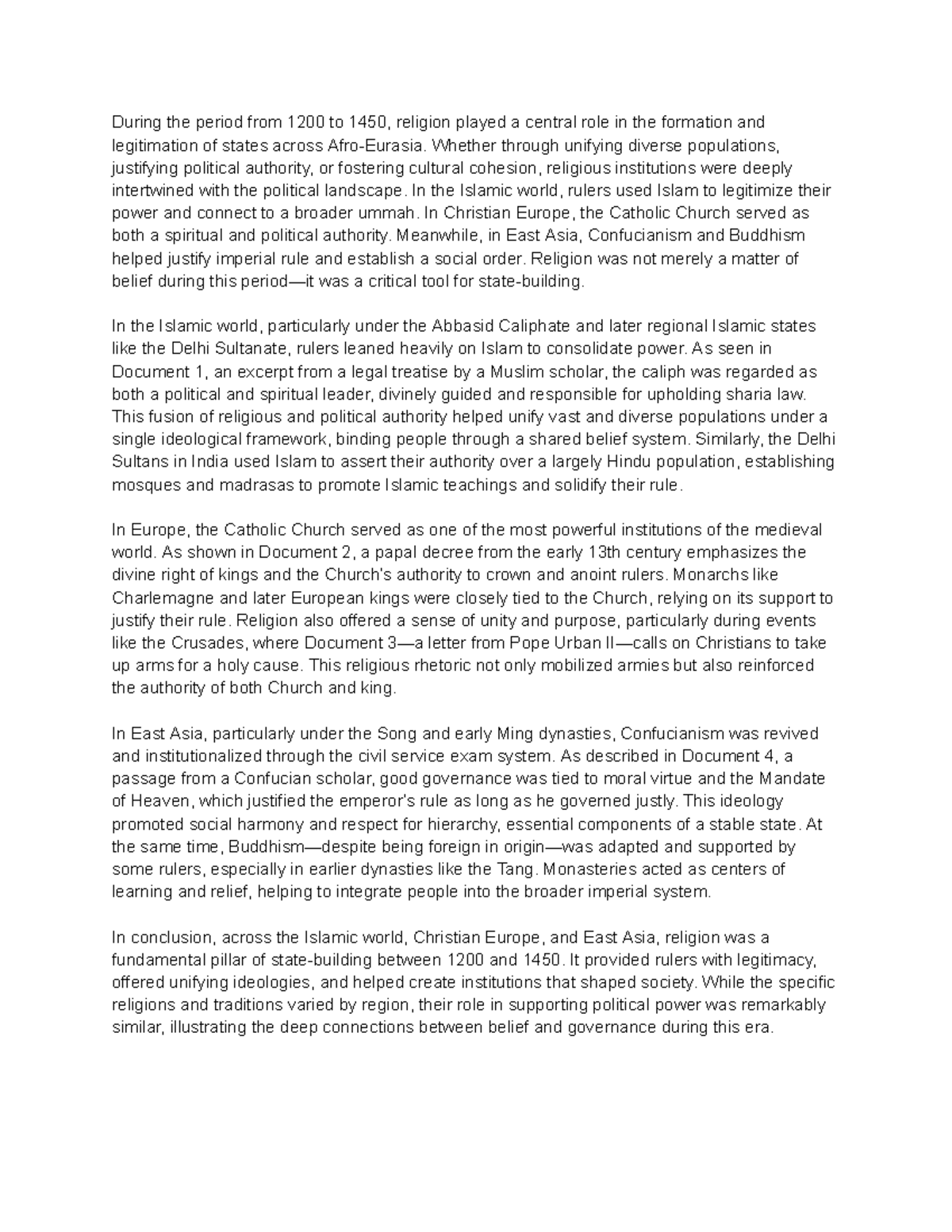 DBQ Study: The Role of Religion in State Formation (1200-1450) - Studocu
