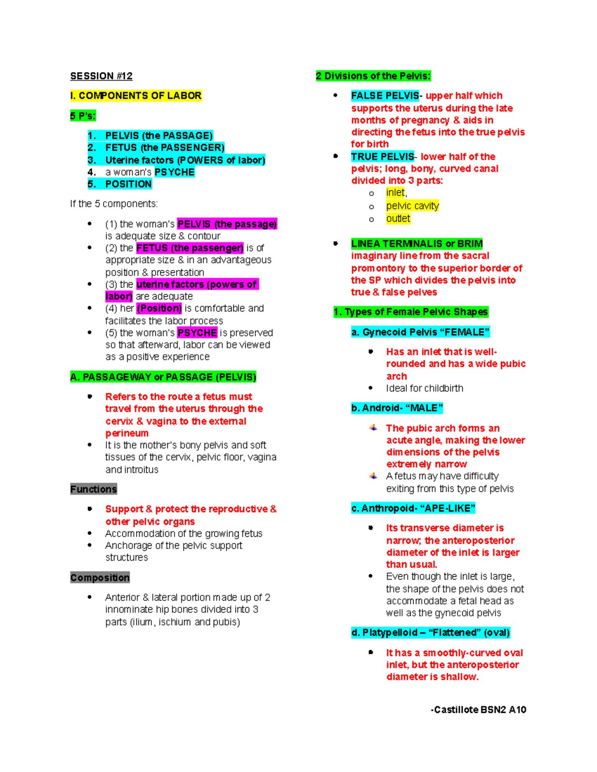 MCN 12 23 - Comprehensive Lecture on Labor Components - Studocu