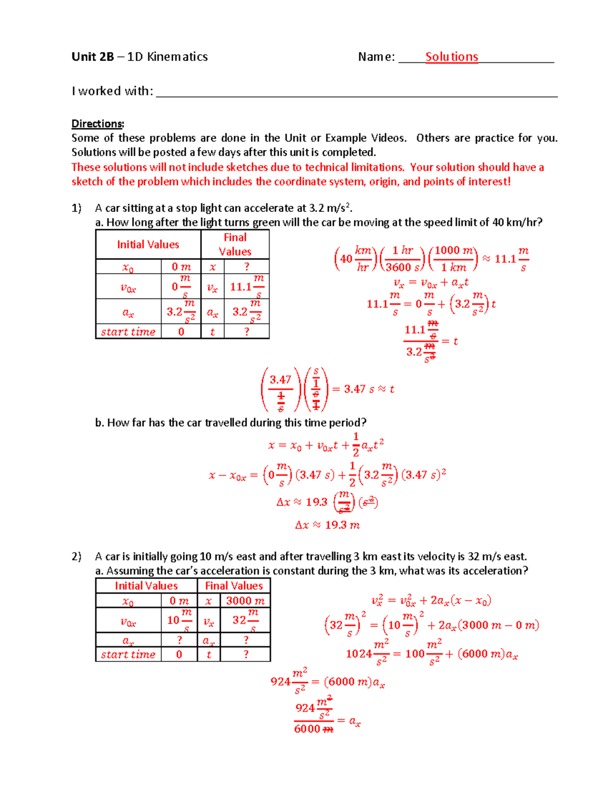 Kinematics Practice Problems and Solutions (Physics 101) - Studocu