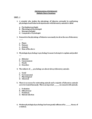 Introduction to Abnormal Psychology Multiple Choice Paper - Multiple ...