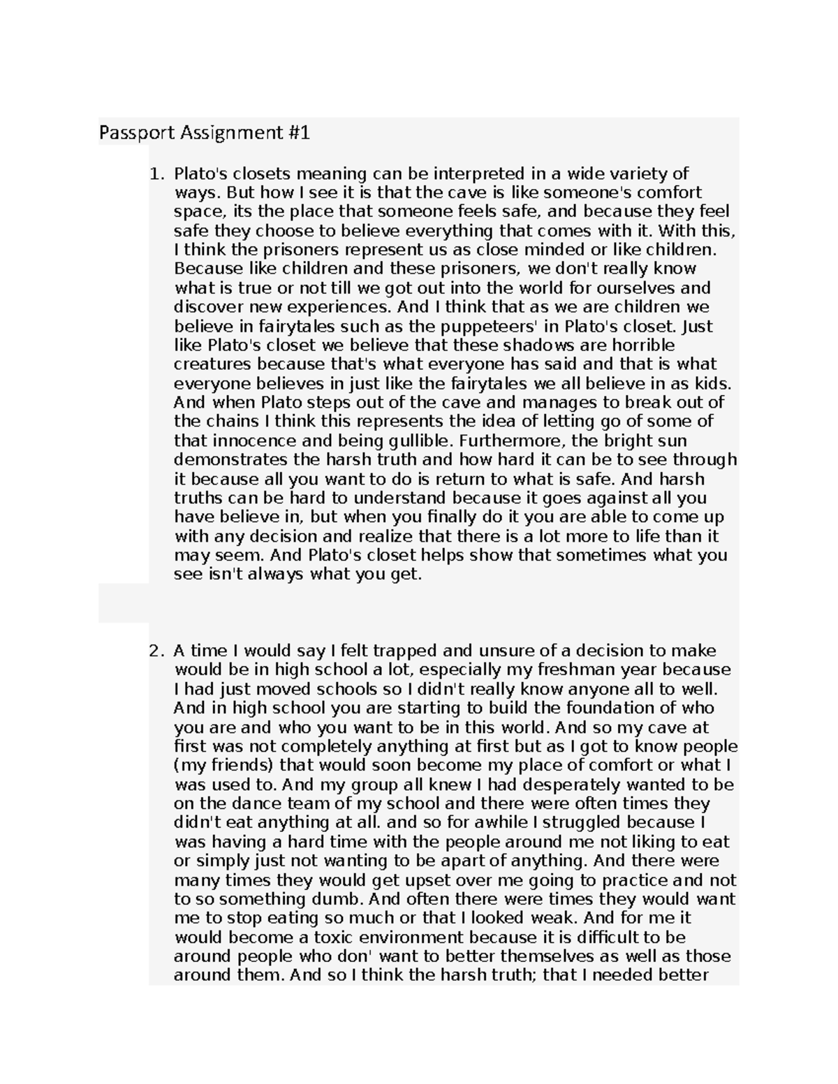 Philosophy 101: Understanding Plato's Allegory in Passport Assignment 1 ...