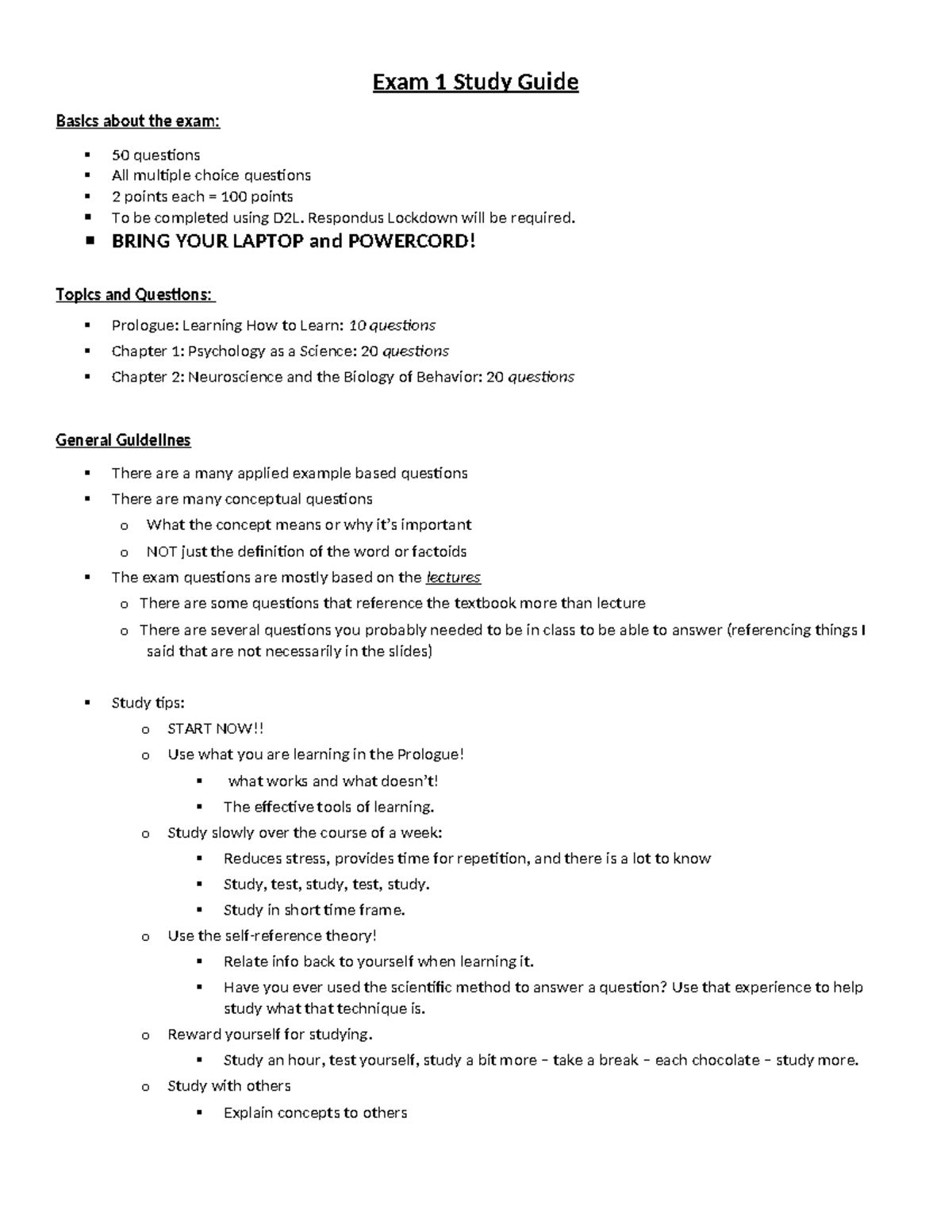 PSY 101 Exam 1 Study Guide: Key Concepts & Tips for Success - Studocu