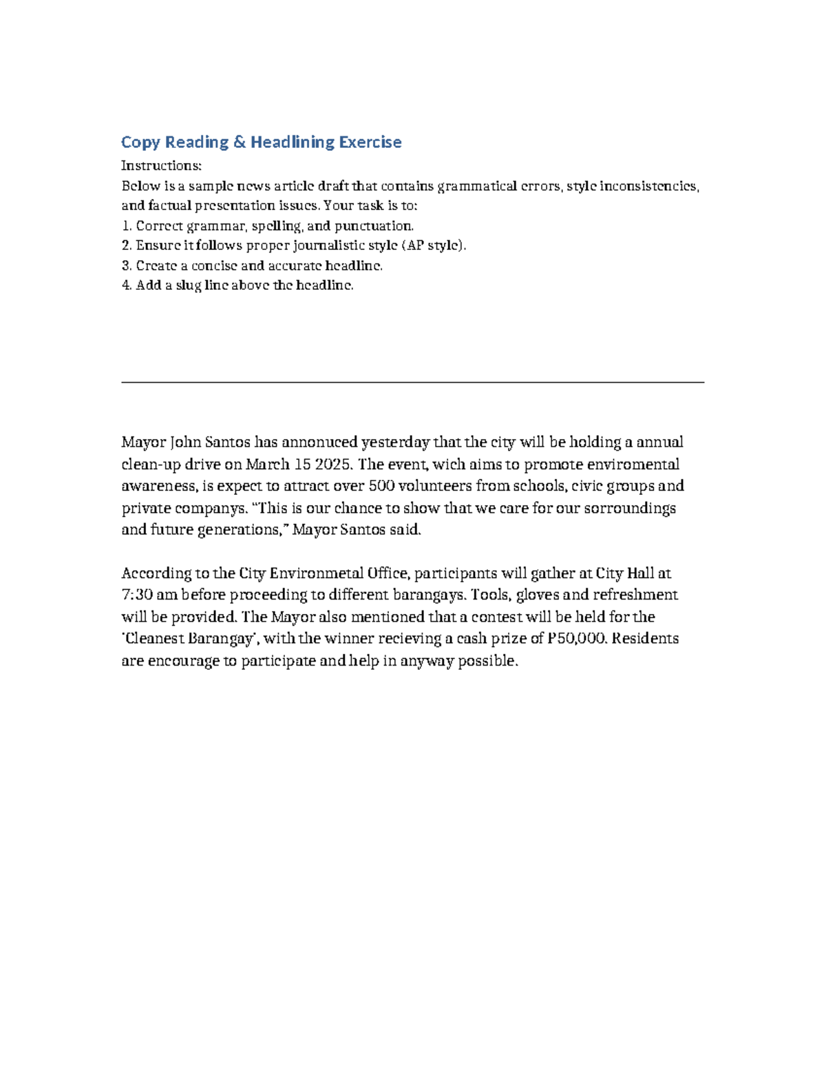 Copy Reading Exercise Instructions - RAWW - Studocu