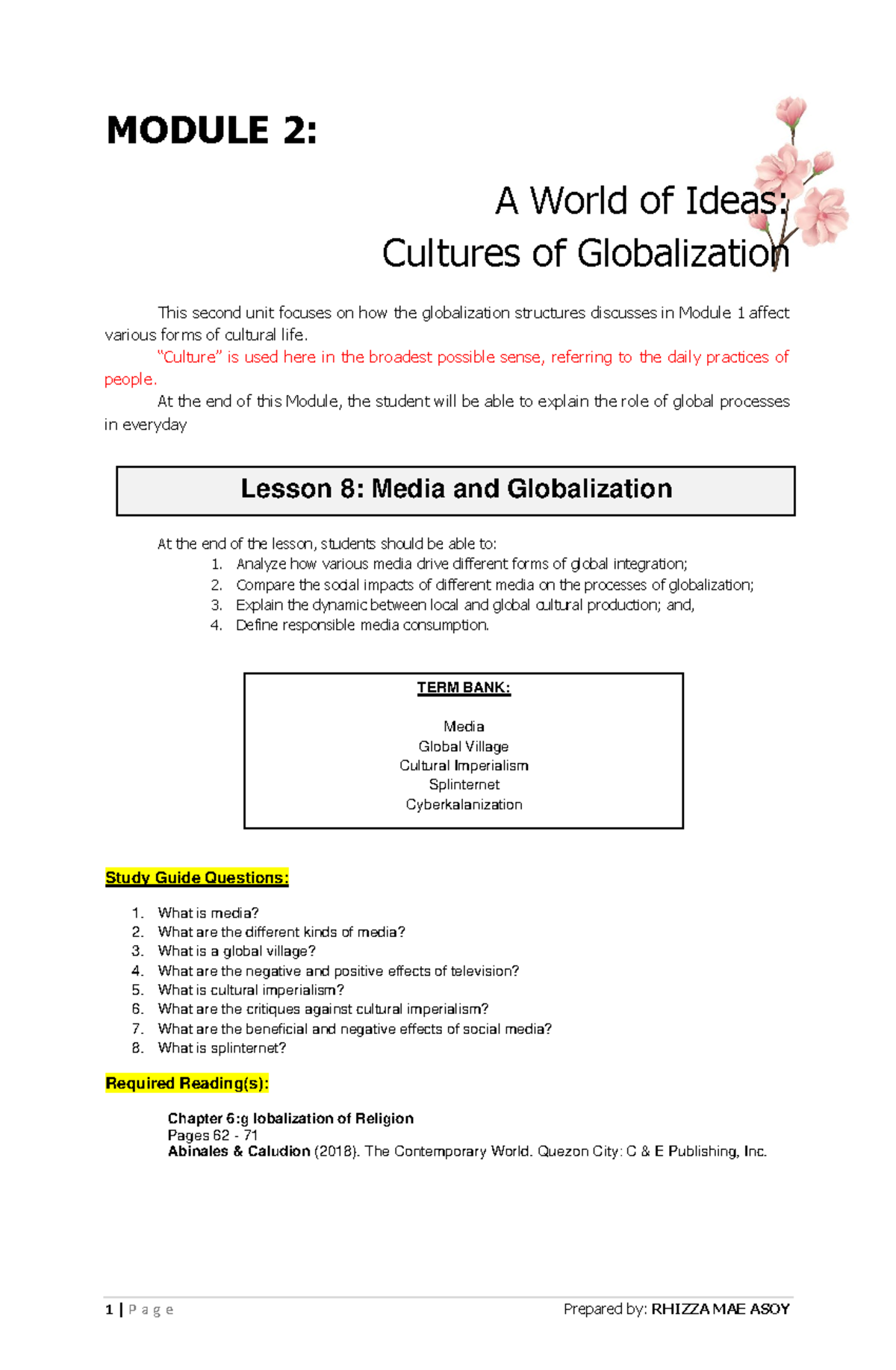 MODULE 2: Media & Globalization - Cultural Impacts of Globalization ...