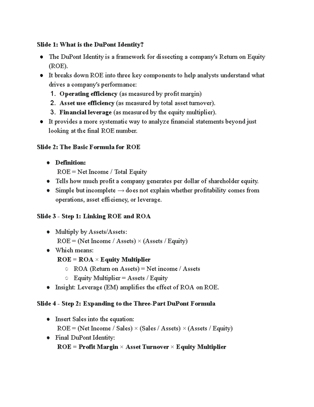 CF 101: Understanding the DuPont Identity and ROE Analysis - Studocu