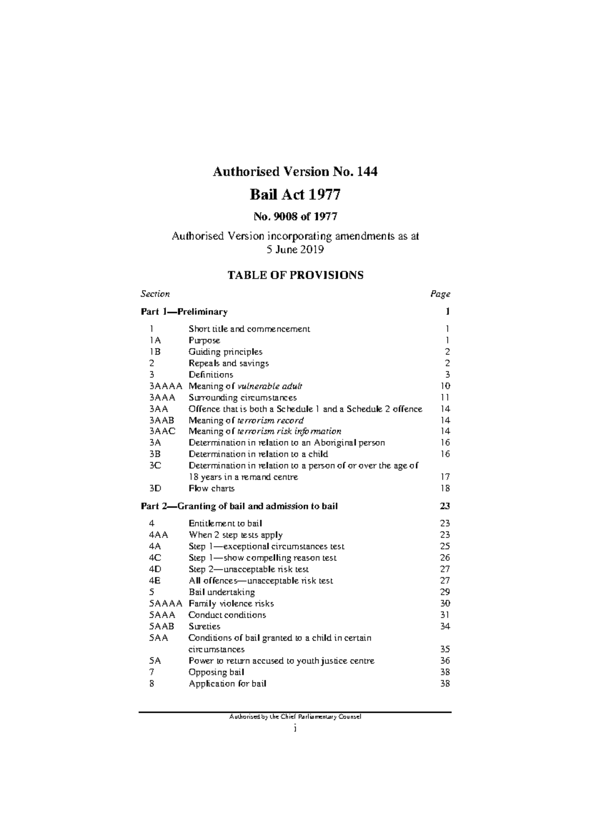 Bail Act 1977 (Vic) - Authorised Version with Amendments Summary - Studocu