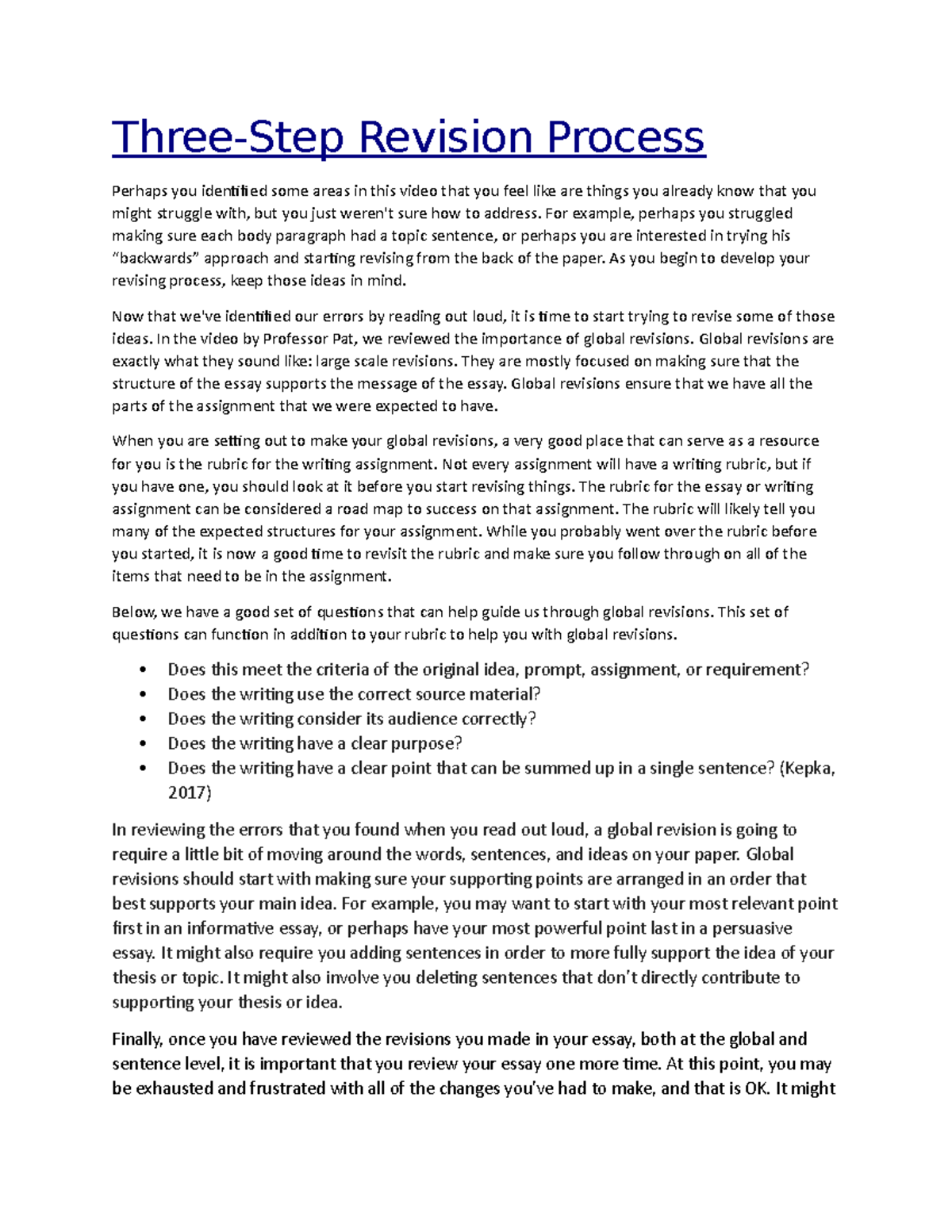 Three-Step Revision Process - Three-Step Revision Process Perhaps you ...