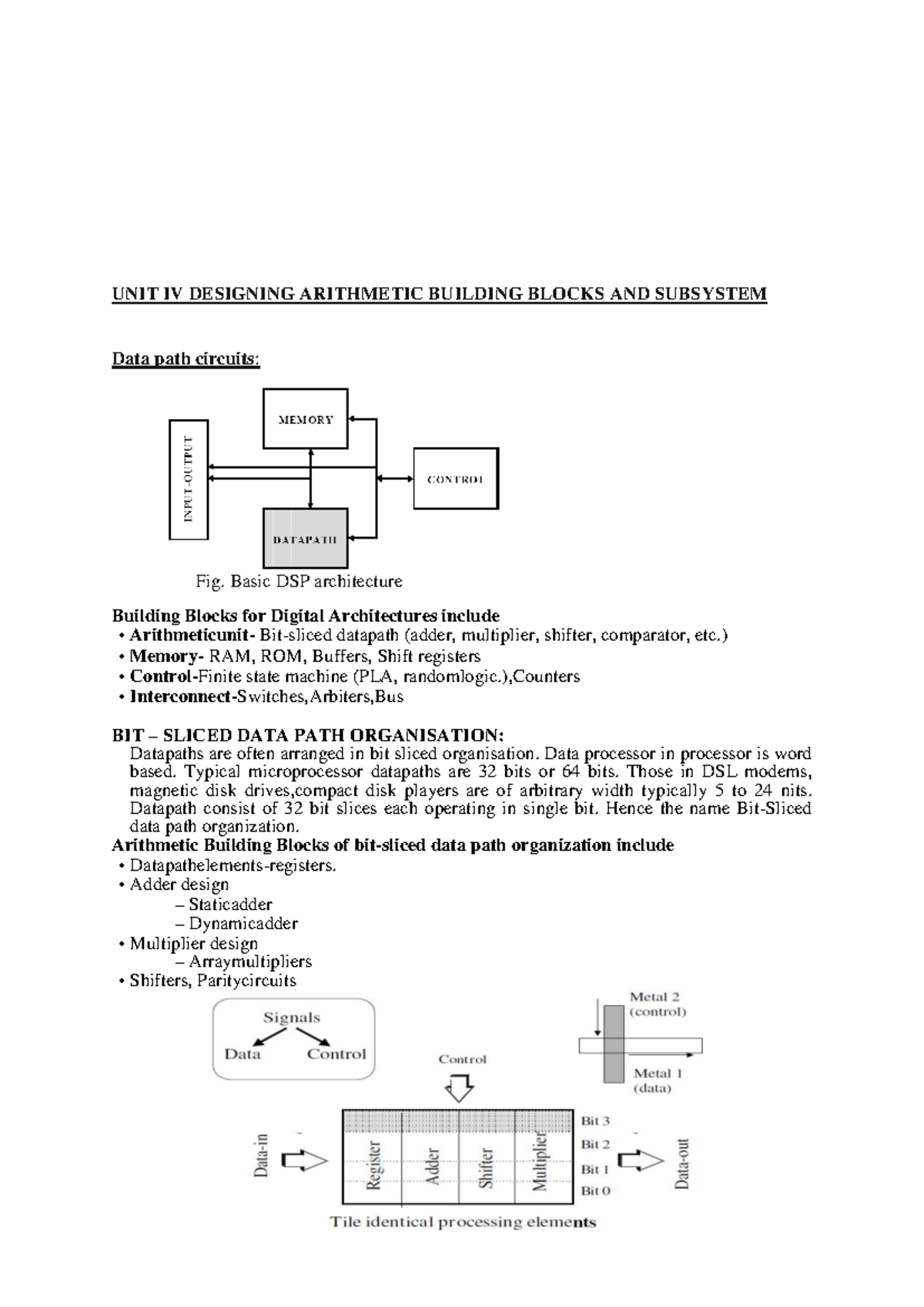 Unit IV & V - Designing Arithmetic Building Blocks and Subsystems Notes ...