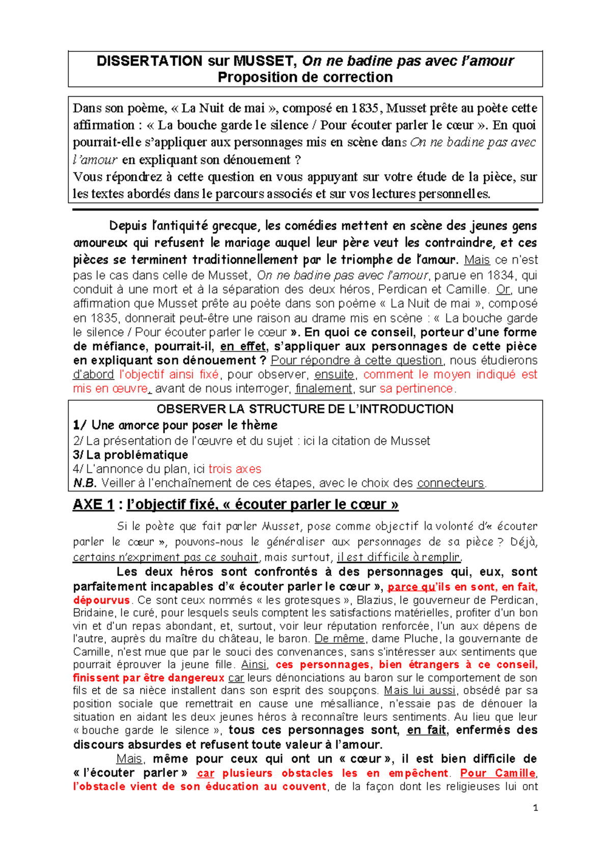 Dissertation sur Musset (FRA101) : Analyse de "On ne badine pas avec l'amour" - Studocu