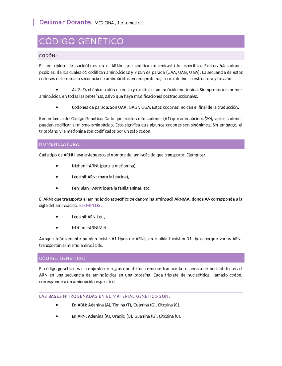 Tema 25 Código Genético - CÓDIGO GENÉTICO CODÓN: Es un triplete de ...