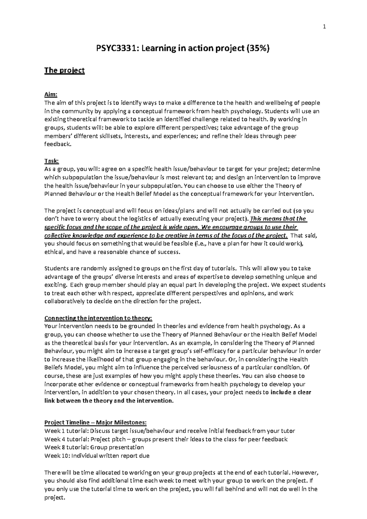 PSYC3331 Group Project: Health Psychology Intervention Plan - Studocu