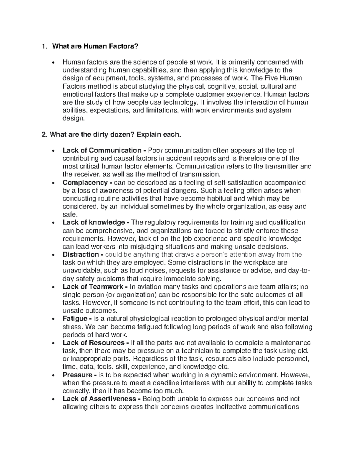 Amt 216 - Activity 4 - What are Human Factors? Human factors are the ...