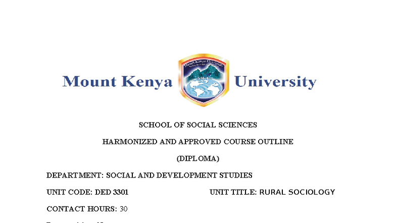 Rural Sociology Course Outline (DED 3301) - Social and Development ...