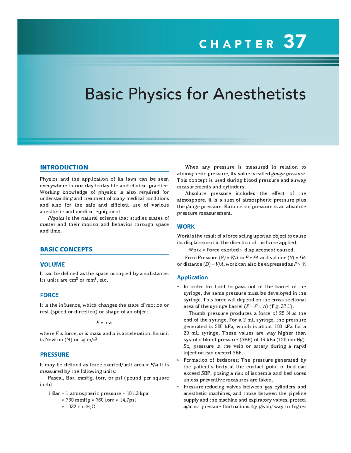 CHAPTER 37 Basic Physics for Anesthetists: Key Concepts and ...