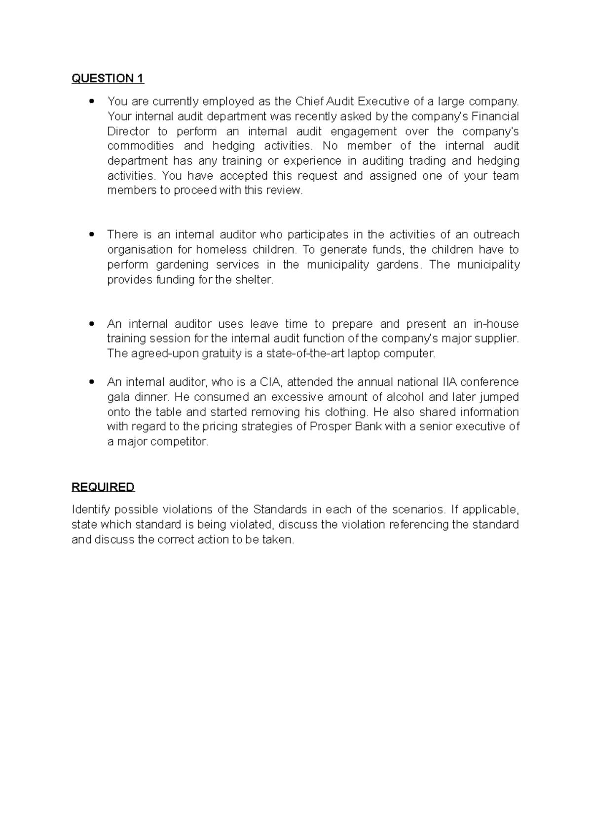 Ethics Revision Exercise: Internal Audit Scenarios (ETHICS101) - Studocu