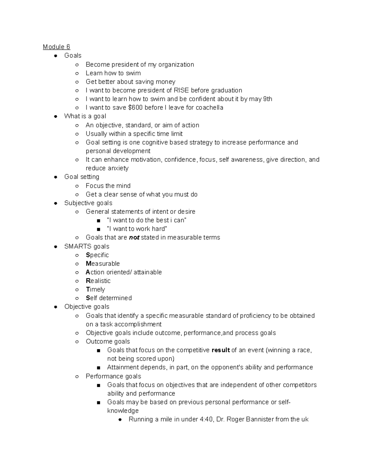 Exercise and Sport Psychology module 6 - Module 6 Goals Become ...