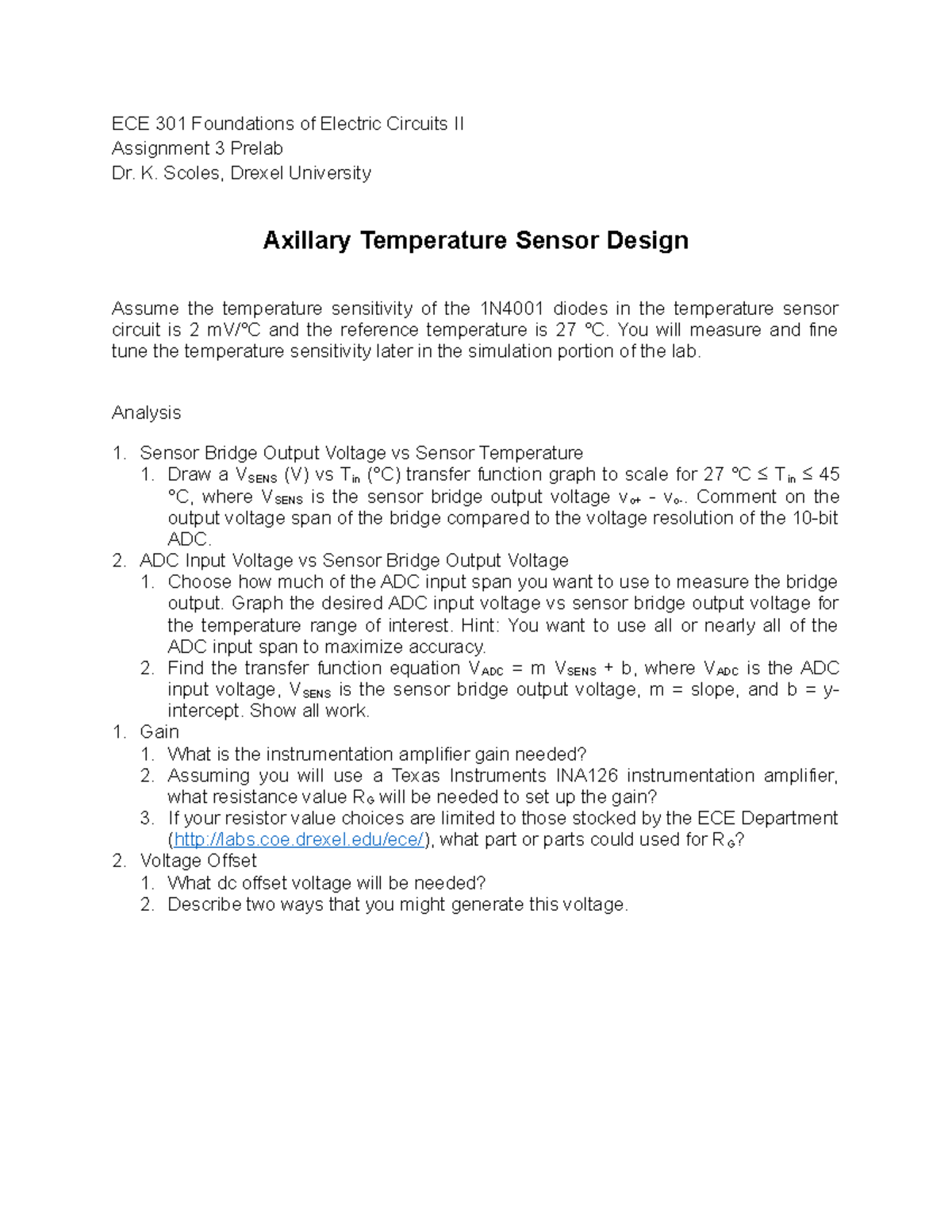 ECE 301 Lab 3 Prelab: Designing a Temperature Sensor Circuit - Studocu