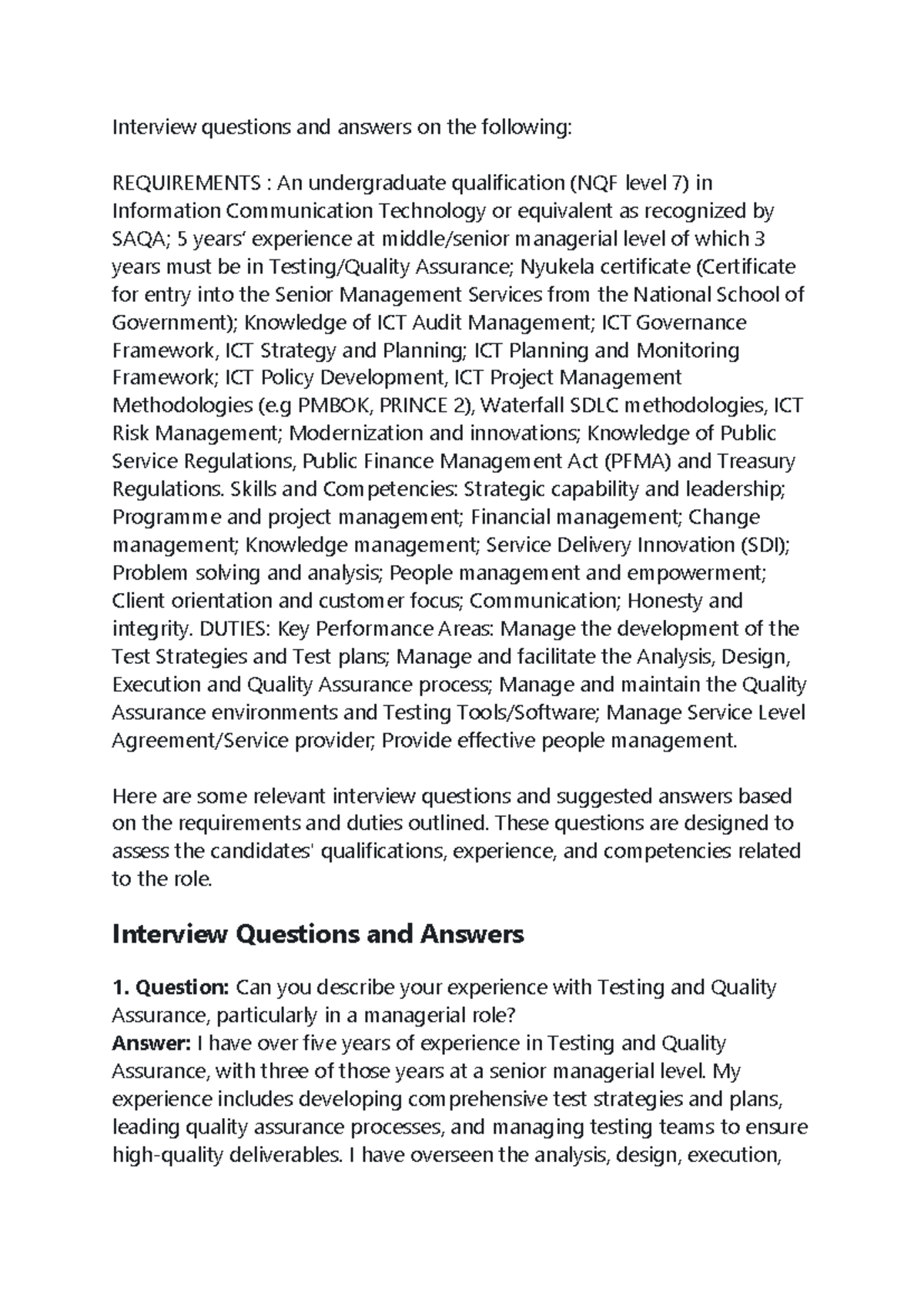 Interview Questions & Answers for ICT Managerial Roles (NQF Level 7 ...