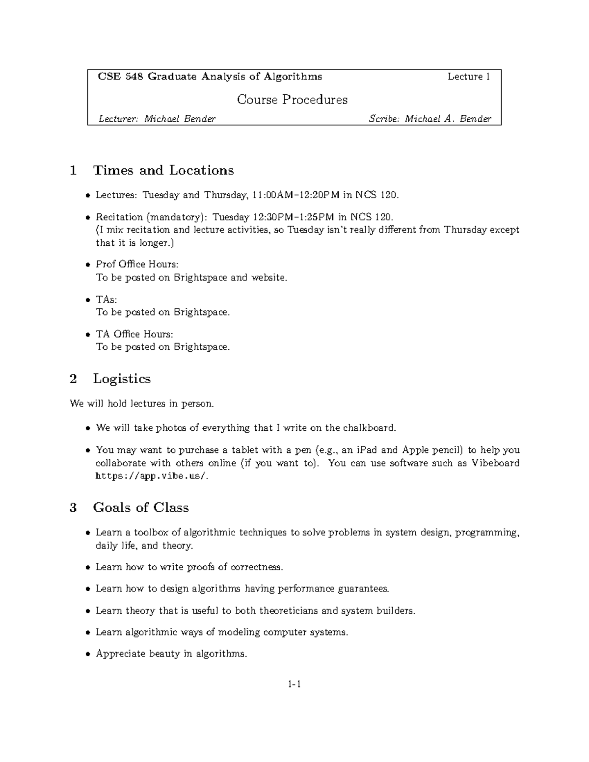 CSE 548 Graduate Analysis of Algorithms Lecture 1: Course Overview ...