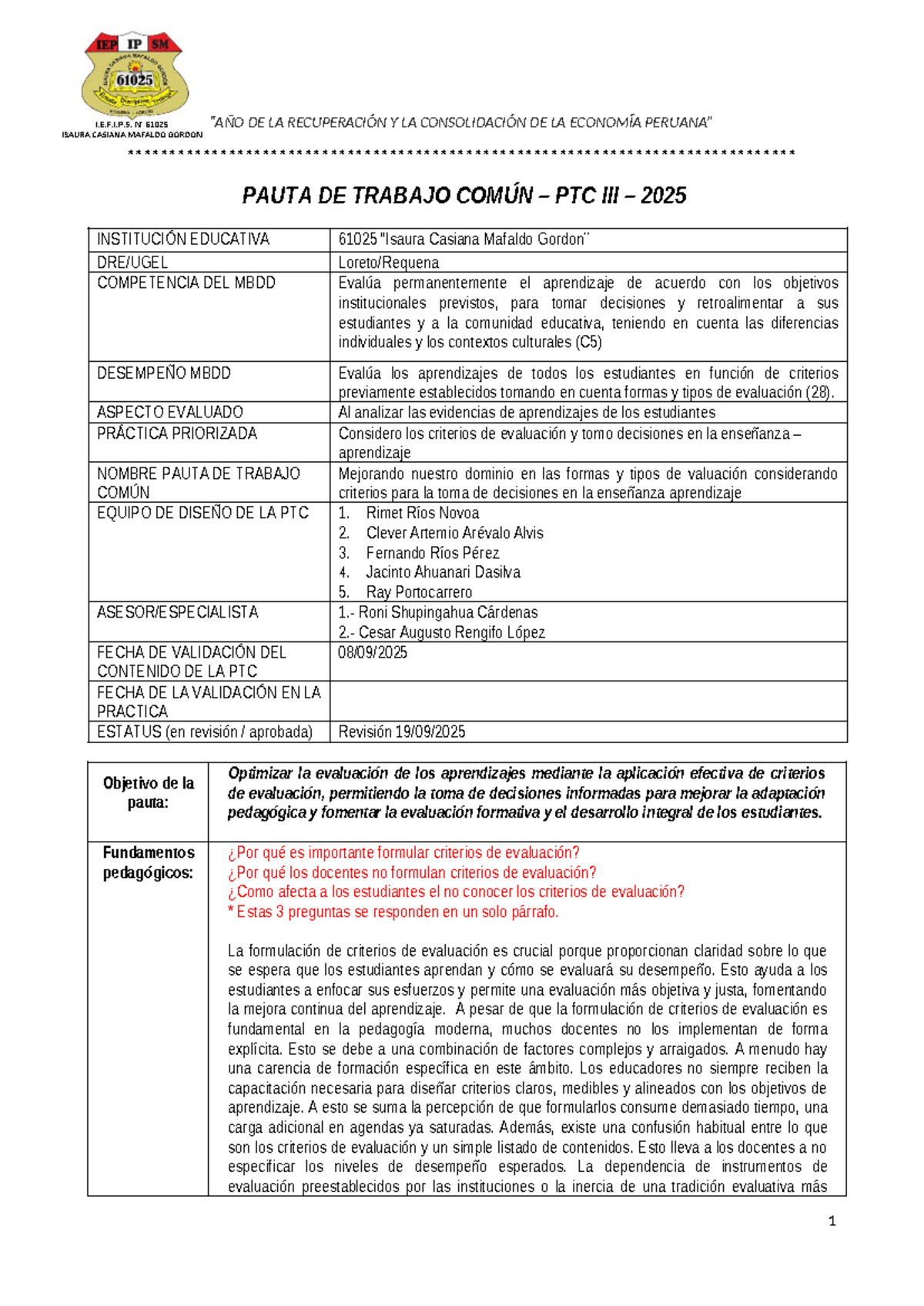 Pauta de Trabajo Común MBDD 61025: Evaluación y Criterios de Aprendizaje - Studocu