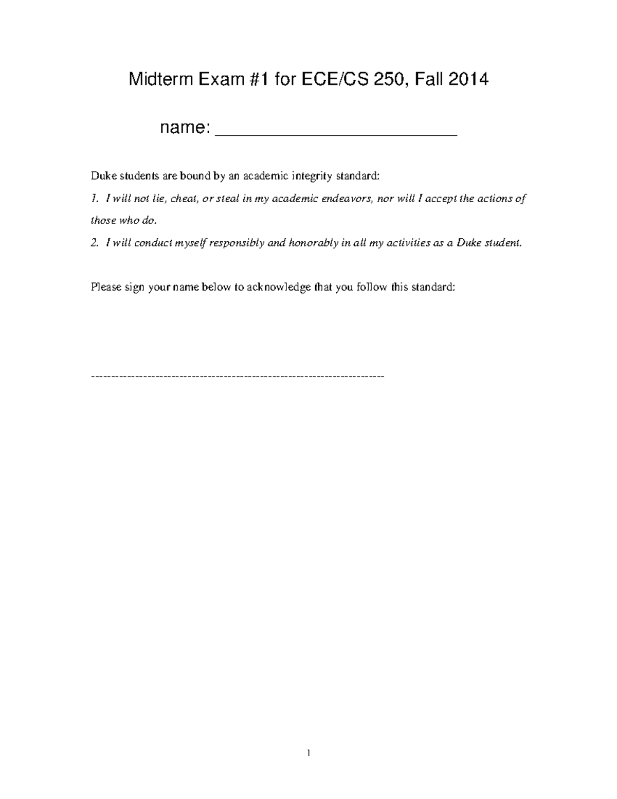 Exam 2014, questions and answers - Midterm Exam #1 for ECE/CS 250, Fall 2014 name: - Studocu