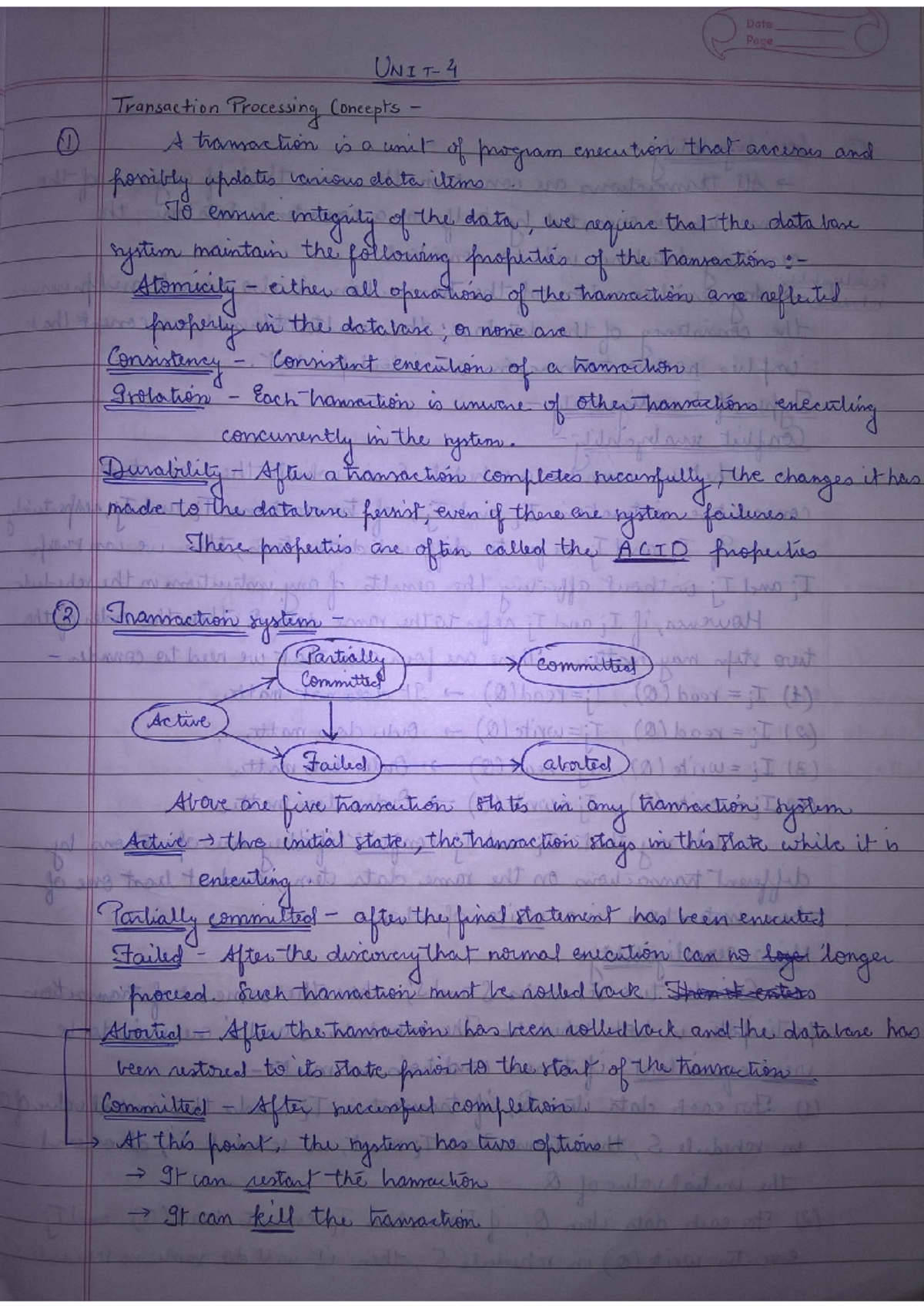 Unit 4 - Transaction Processing Concepts for RGPV - Studocu