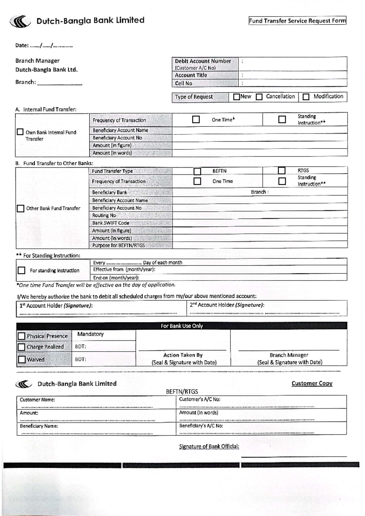 DBBL EFT Form - Fund Transfer Service Request (DBBL) - Studocu