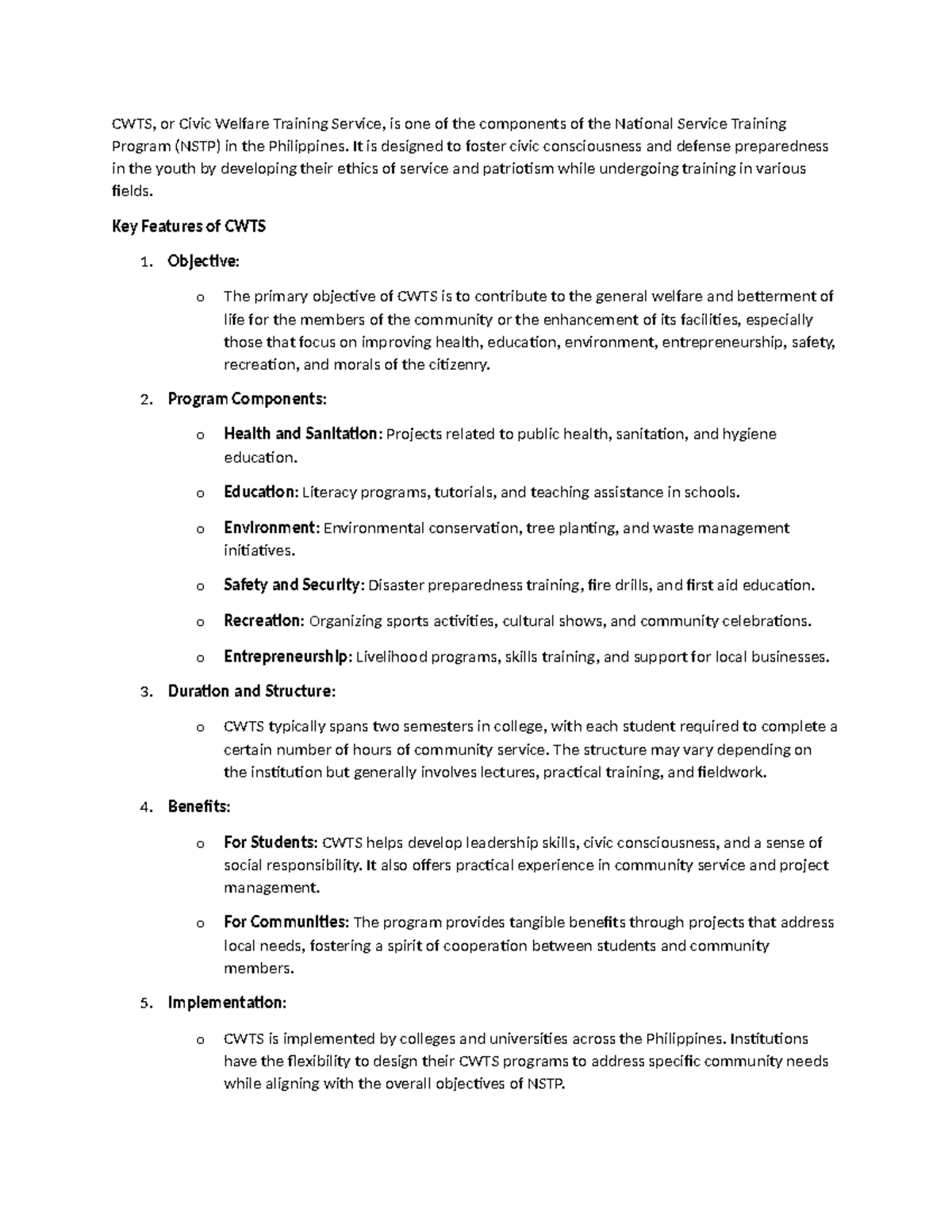 CWTS- Introduction to Civic Welfare Training Service and Its Features ...