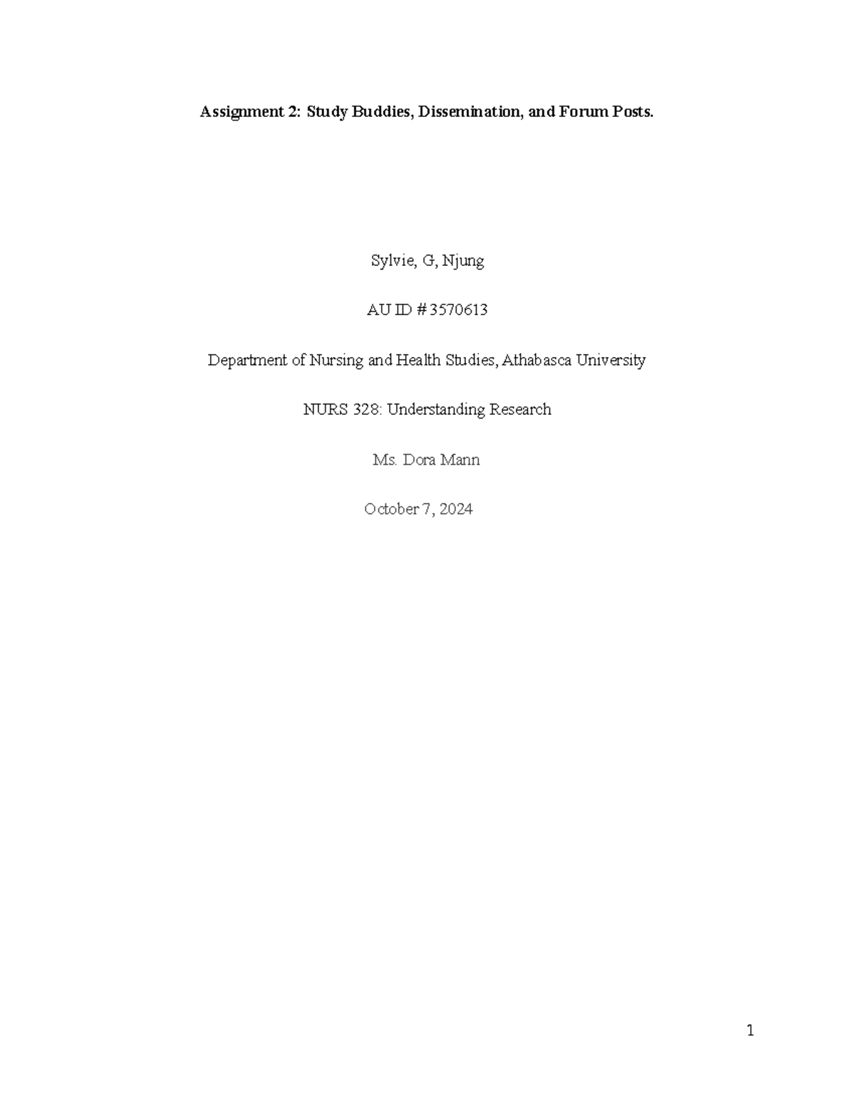 NURS 328 Assignment 2: Study Buddies and Evidence-Informed Decision-Making - Studocu