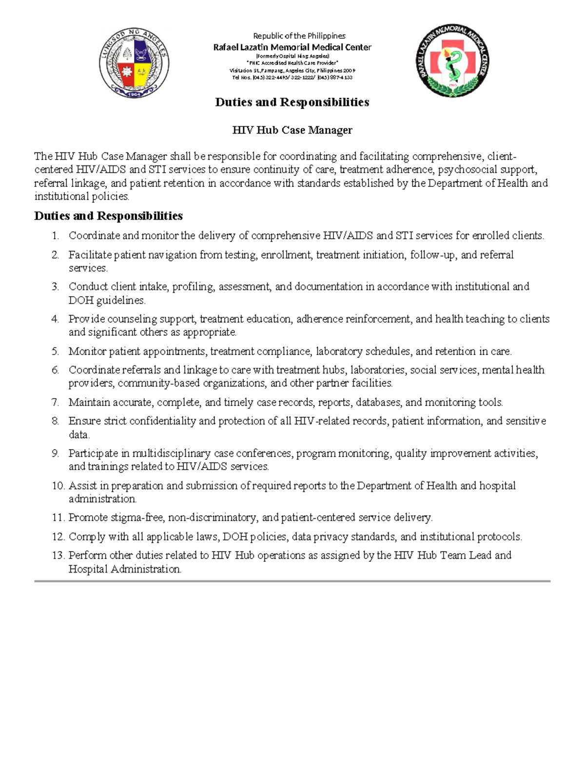 HIV Hub Case Manager Duties & Responsibilities (RLM-MC) - Studocu