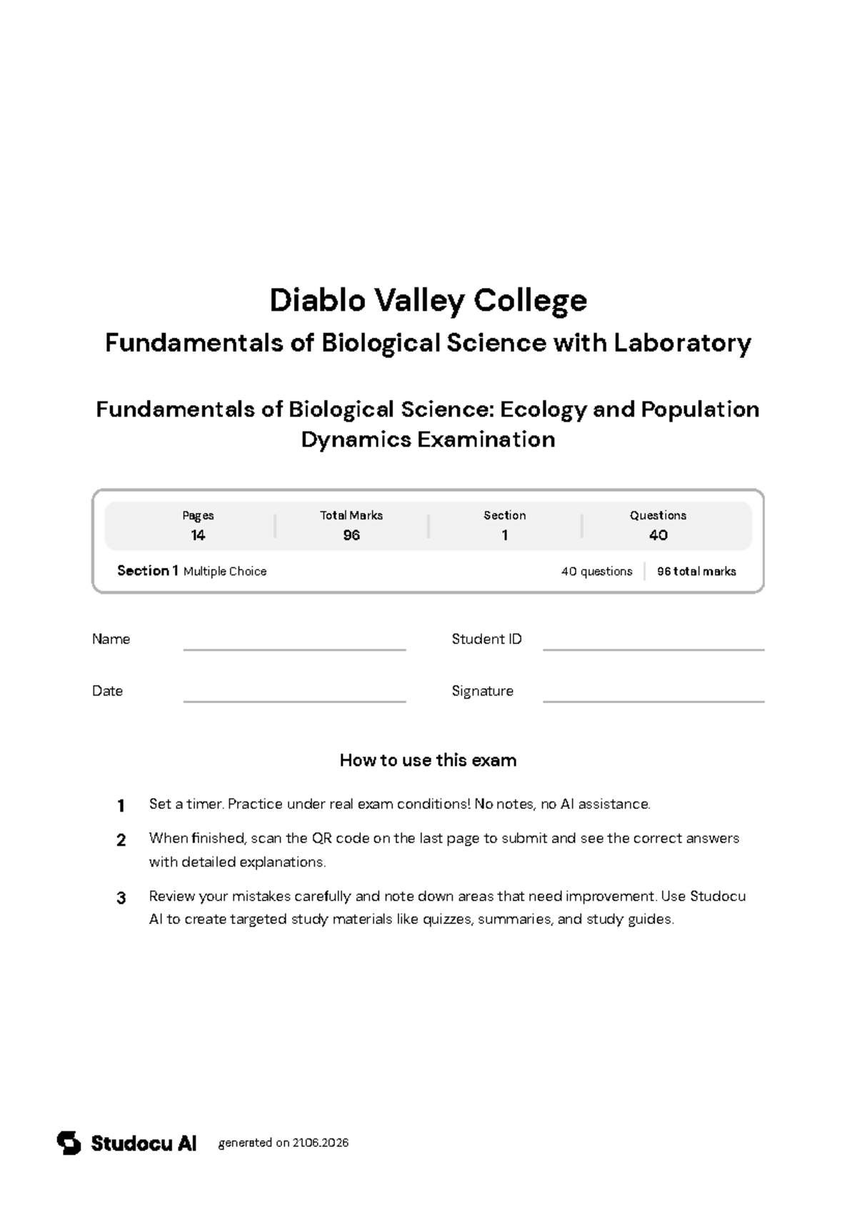 Ecology and Population Dynamics Final Exam - Studocu