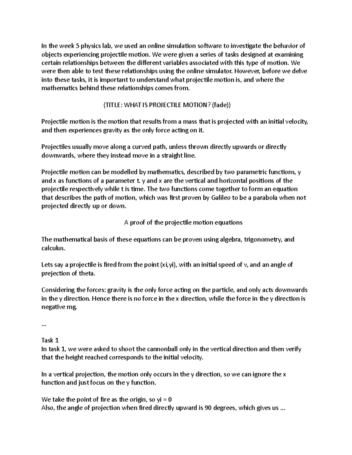 Physics Lab Script - PHYS1001 Projectile Motion Practical Analysis ...