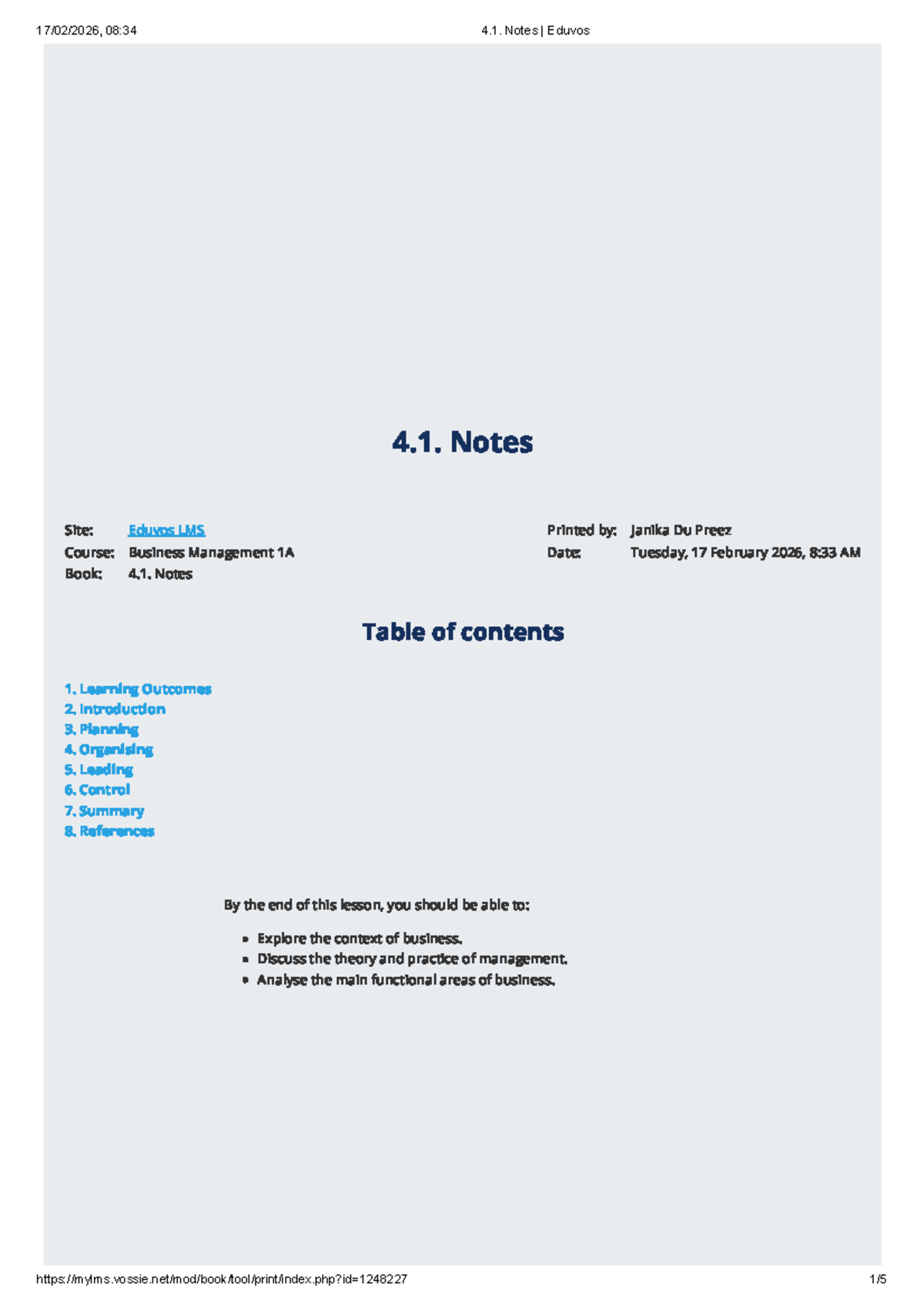 Business Management 1A: Lesson 4.1 Notes - Studocu
