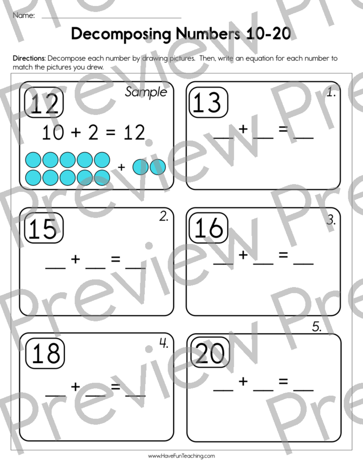 Decomposing numbers 10 20 worksheet preview - Linear algebra - Preview ...