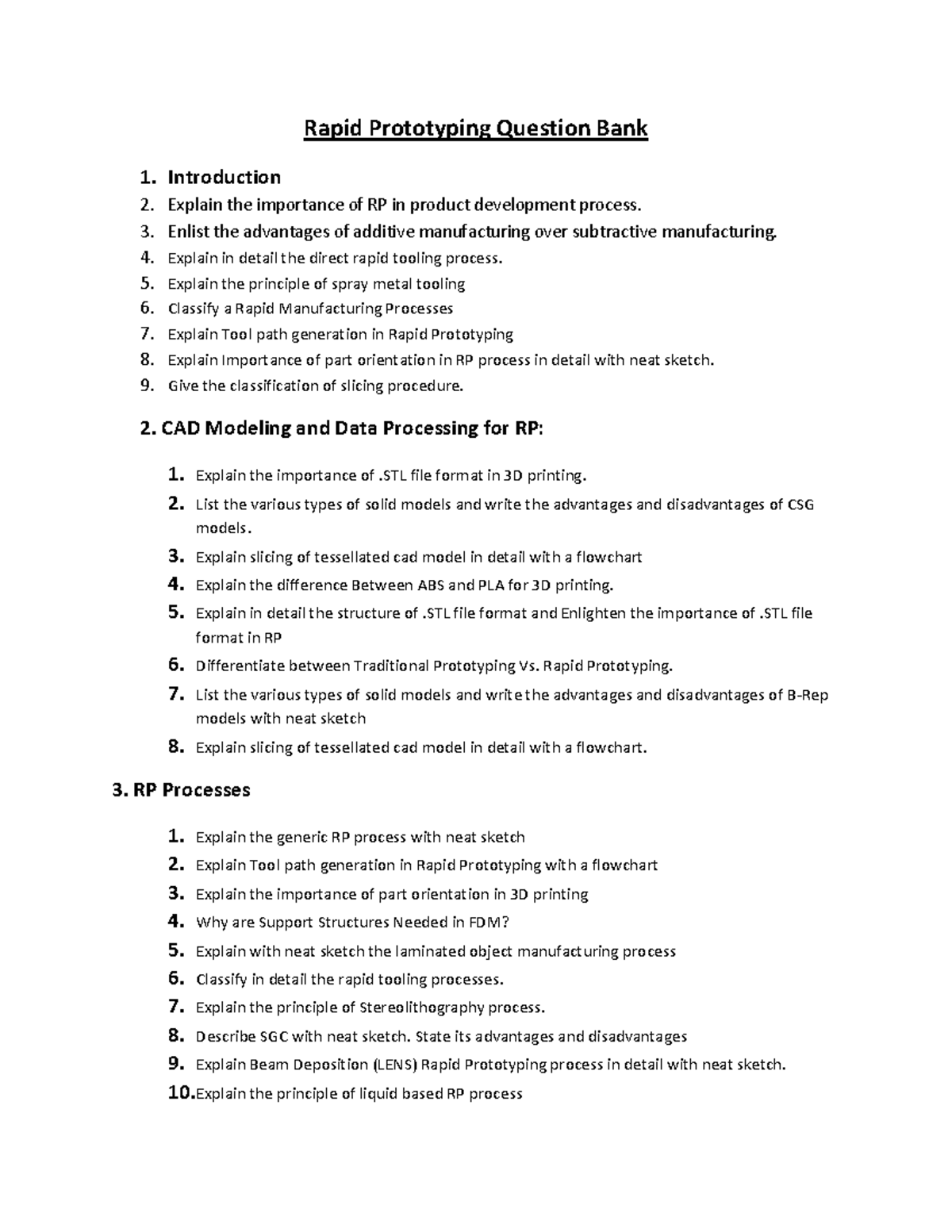 Rapid Prototyping (RP): Comprehensive Question Bank for Course XXXXXX ...