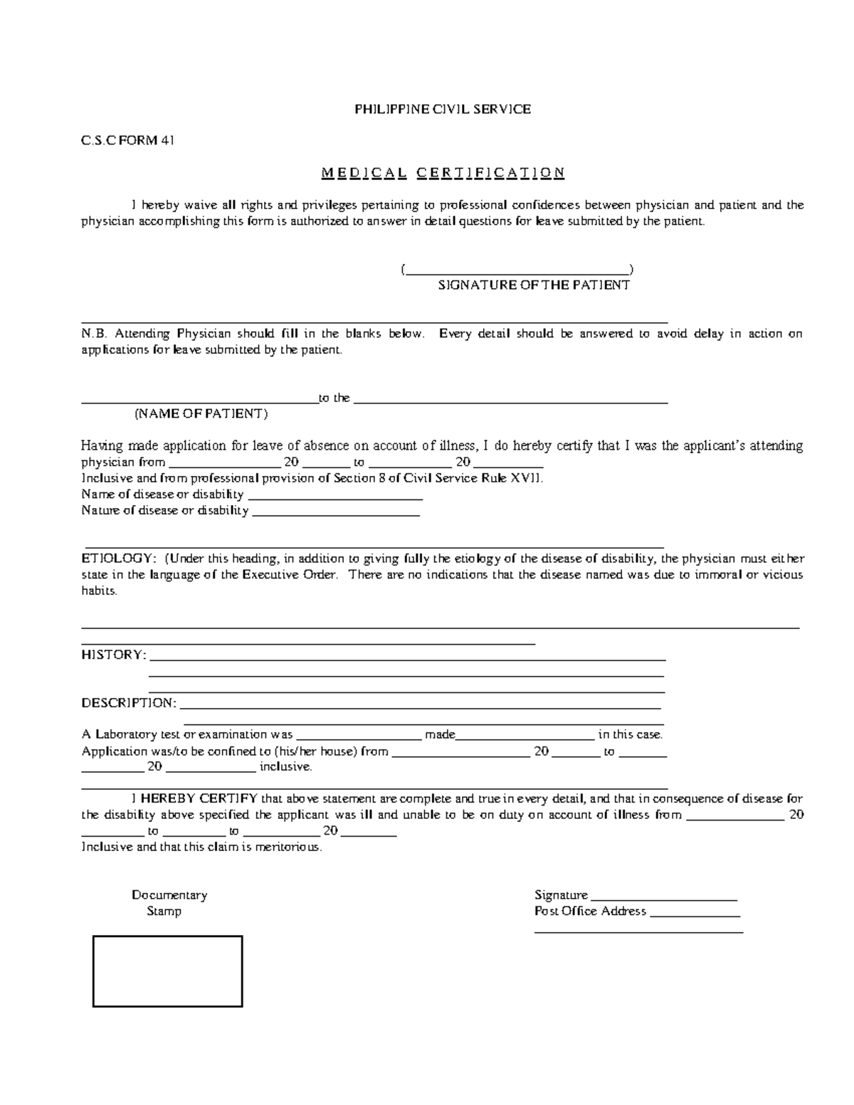 CSC Form 41 - Medical Certificate for Leave of Absence - Studocu
