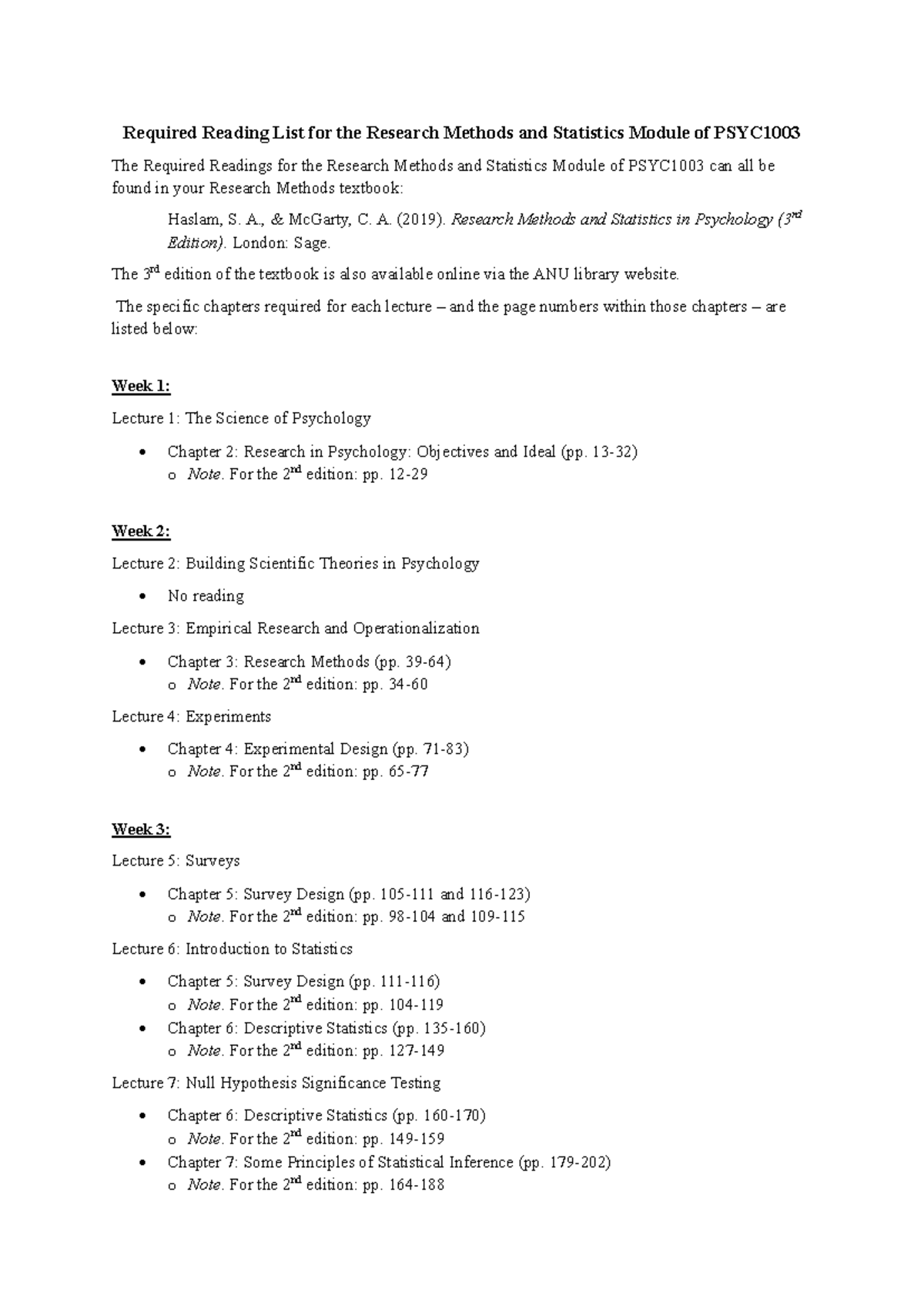 PSYC1003 Required Reading List for Research Methods & Statistics 2024 ...