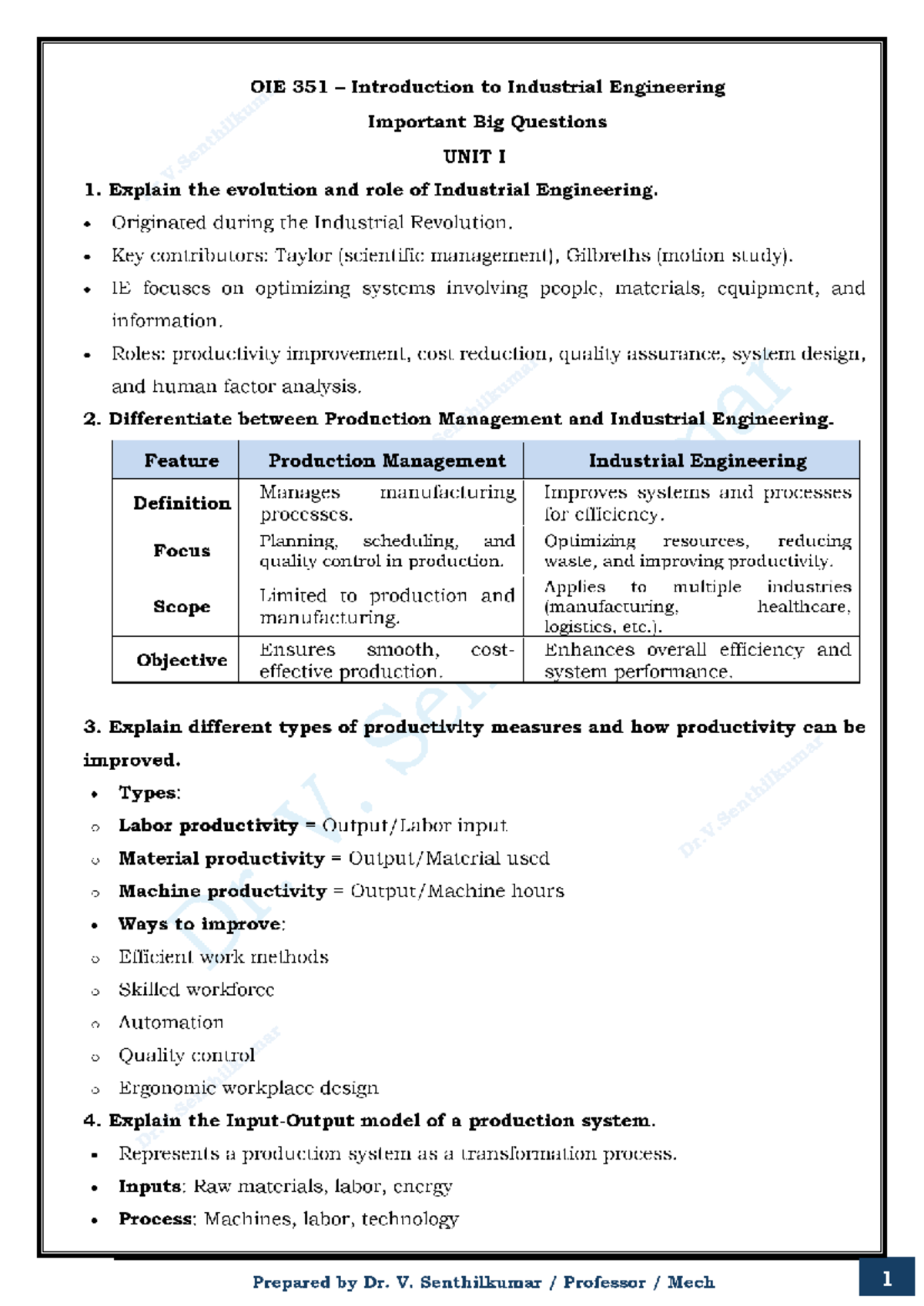 OIE 351 Important Short Answers for Key Questions by Unit - Studocu