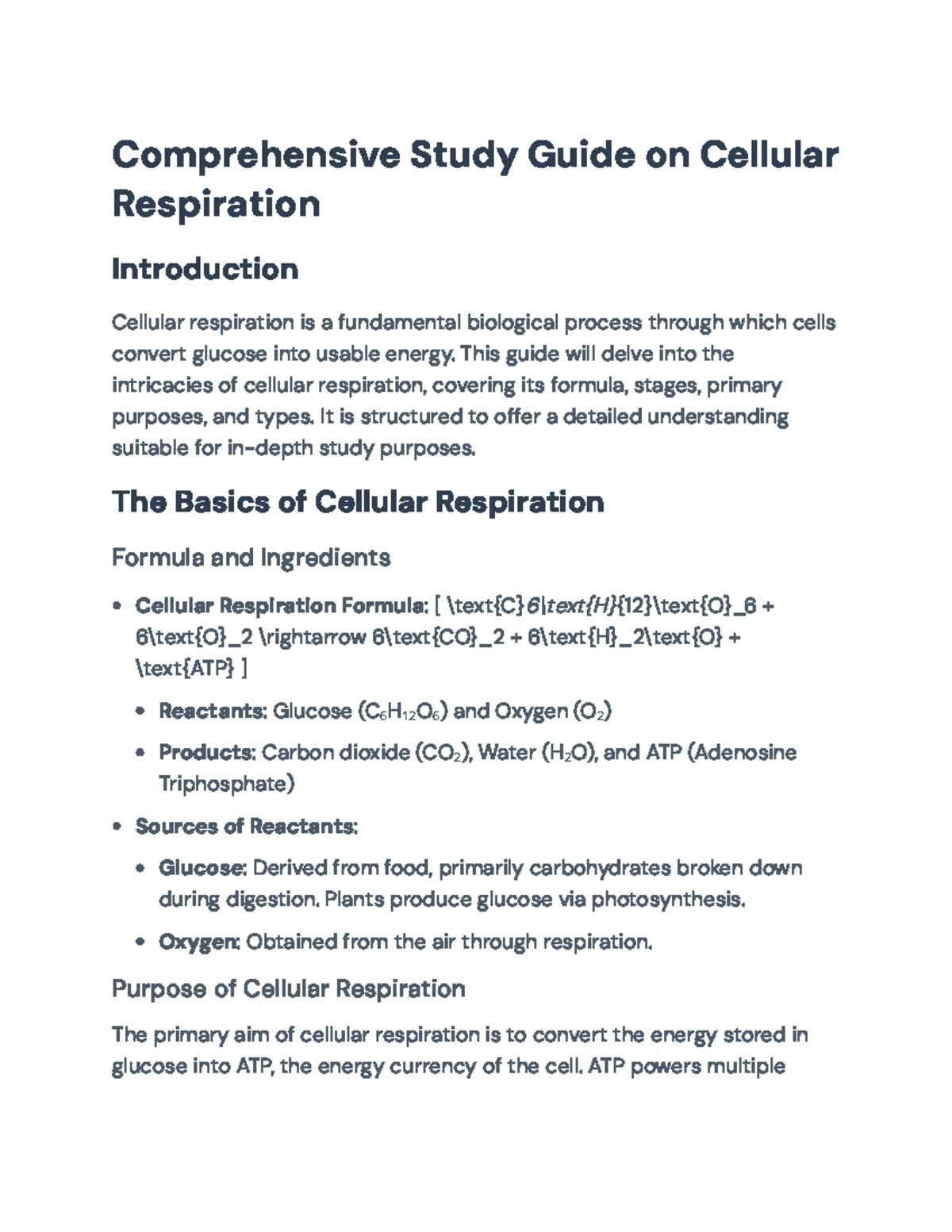 Comprehensive Study Guide on Cellular Respiration (BIO101 ...