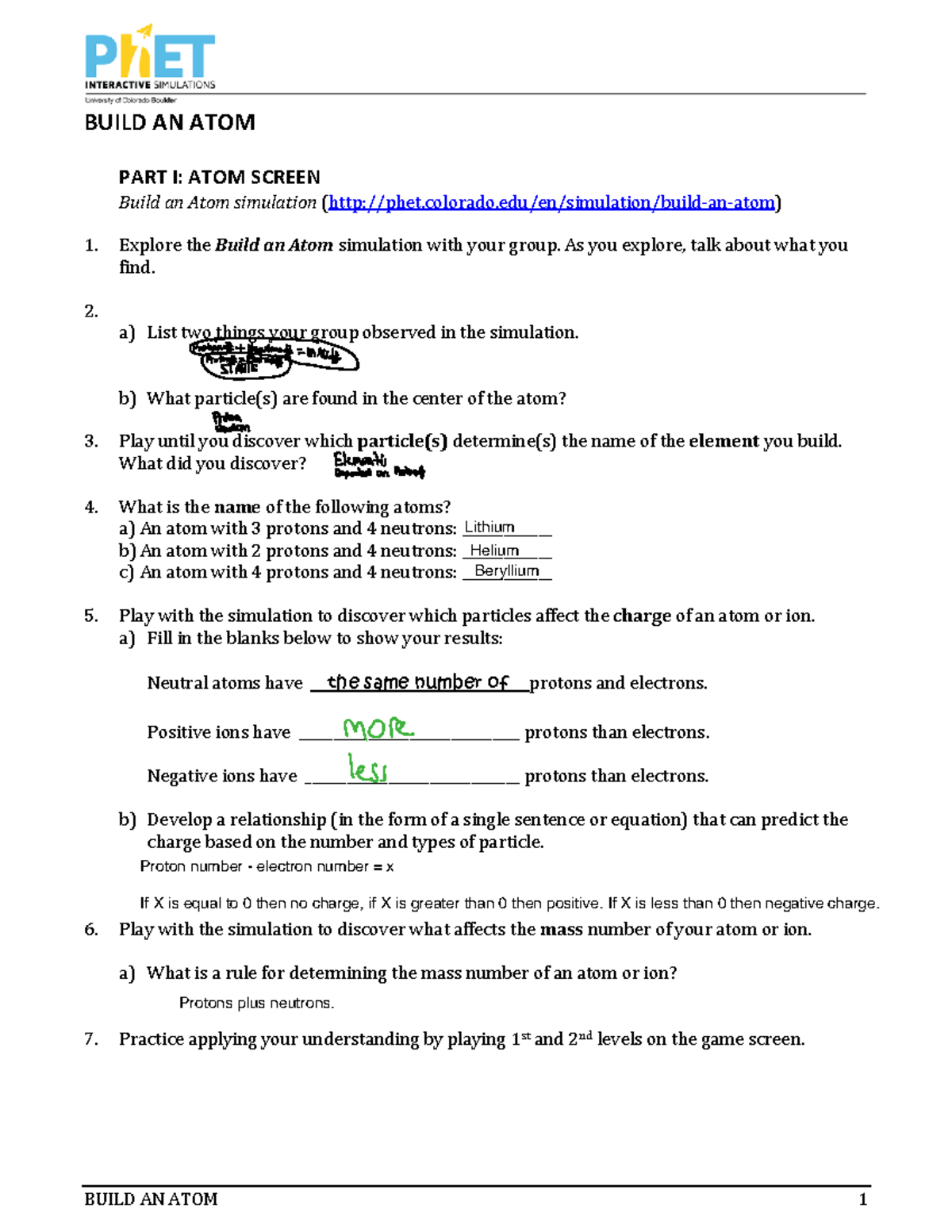 Build An Atom Guided Inquiry (SCI 101: Interactive Simulation) - Studocu