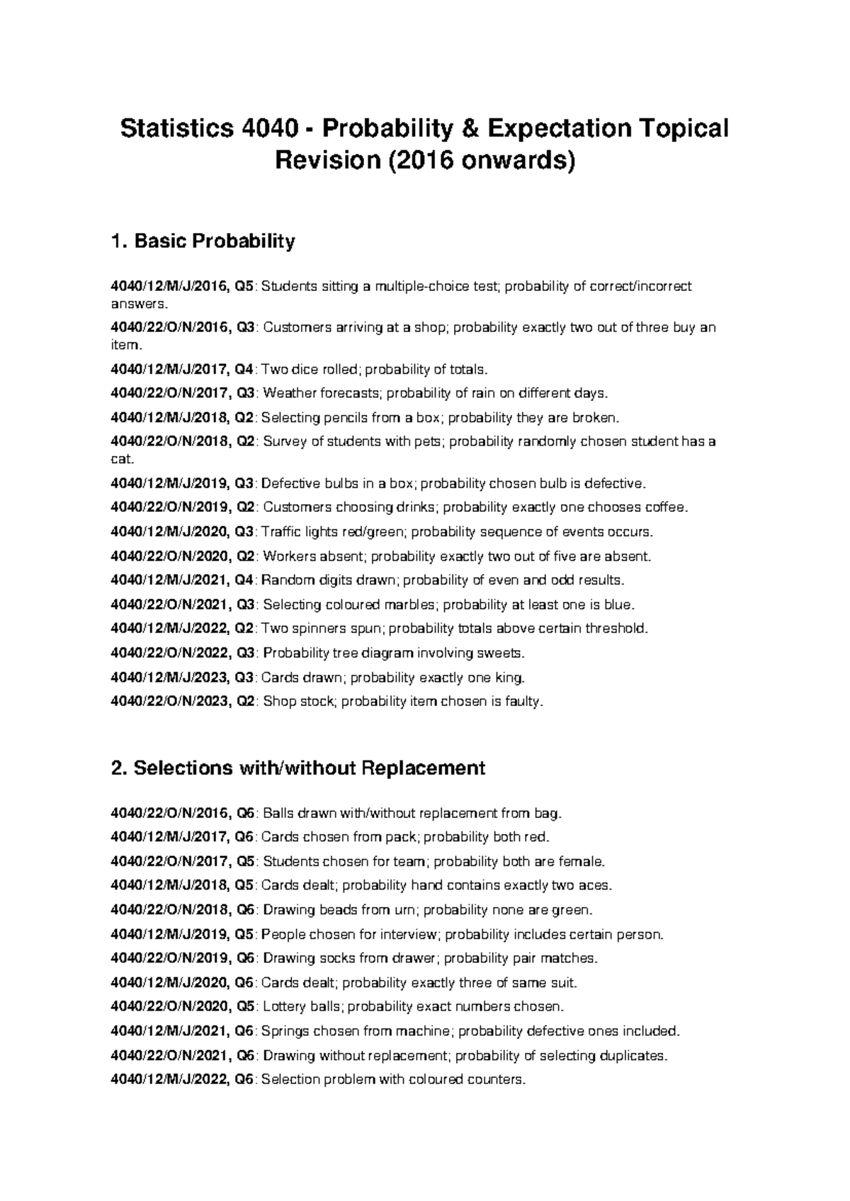 Statistics 4040 Probability Expectation Comprehensive Revision Guide ...