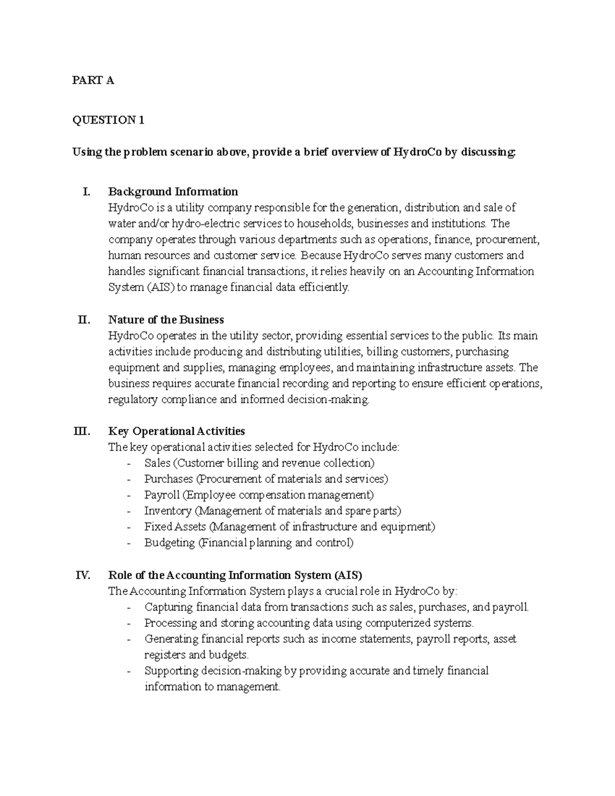 BIS - Practices: Overview of HydroCo's Accounting Information System ...