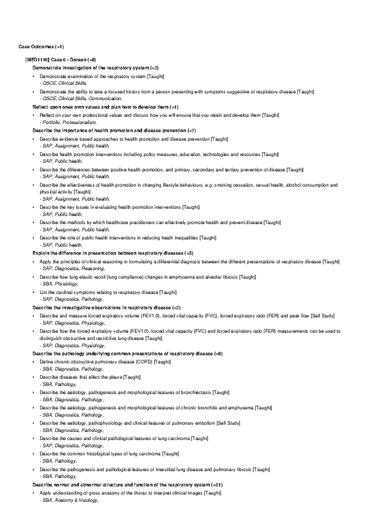 Case 06 Learning Outcomes: Respiratory System Investigations and Health ...