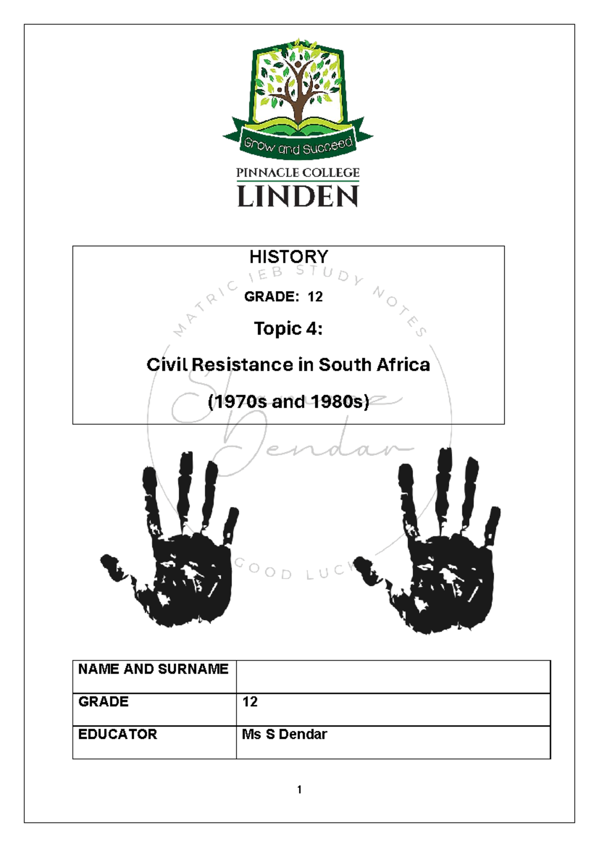 HISTORY GRADE 12: Topic 4 - Civil Resistance in South Africa (1970s ...