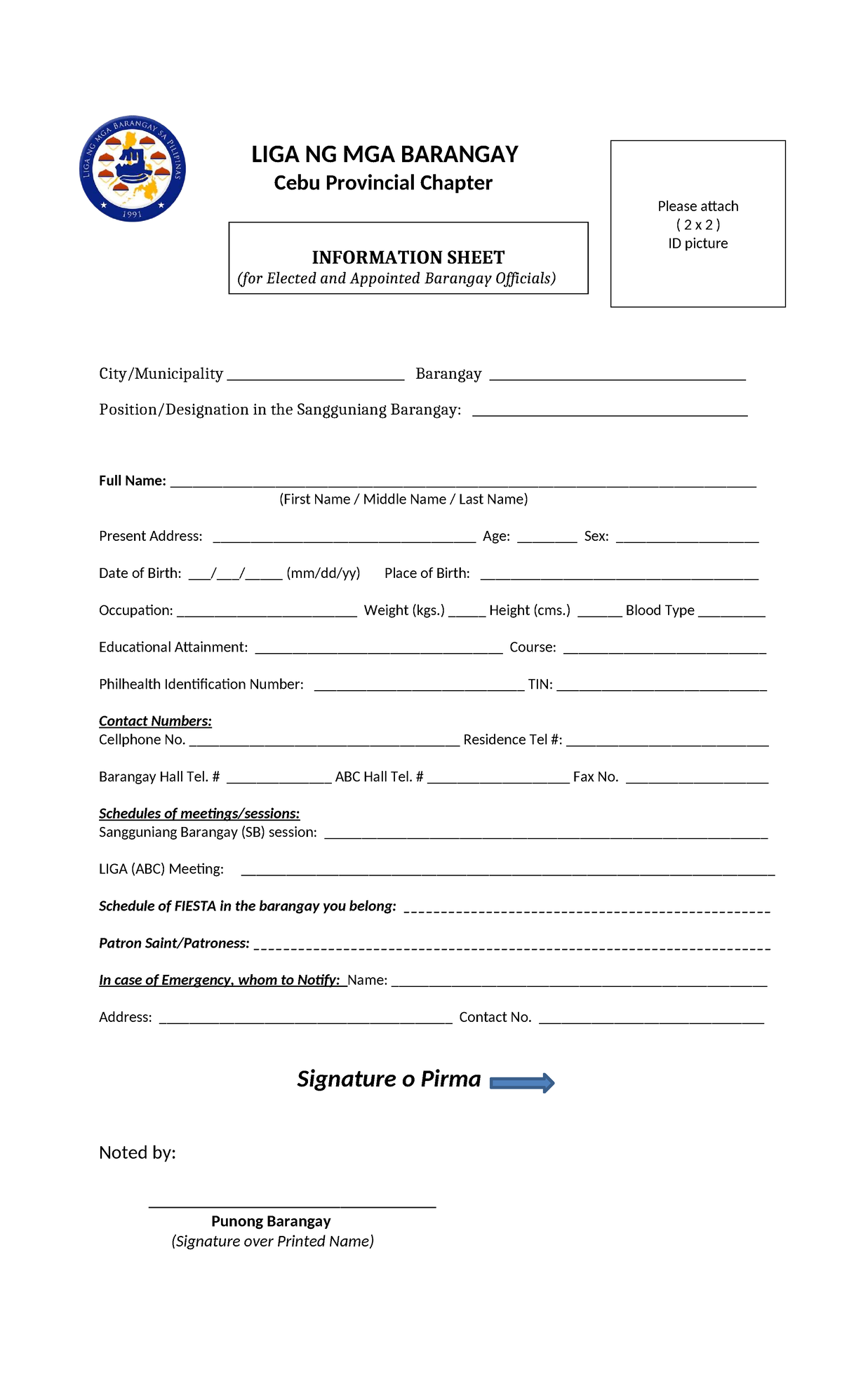 LIGA NG MGA BARANGAY Cebu ID Form for Elected Officials - Studocu