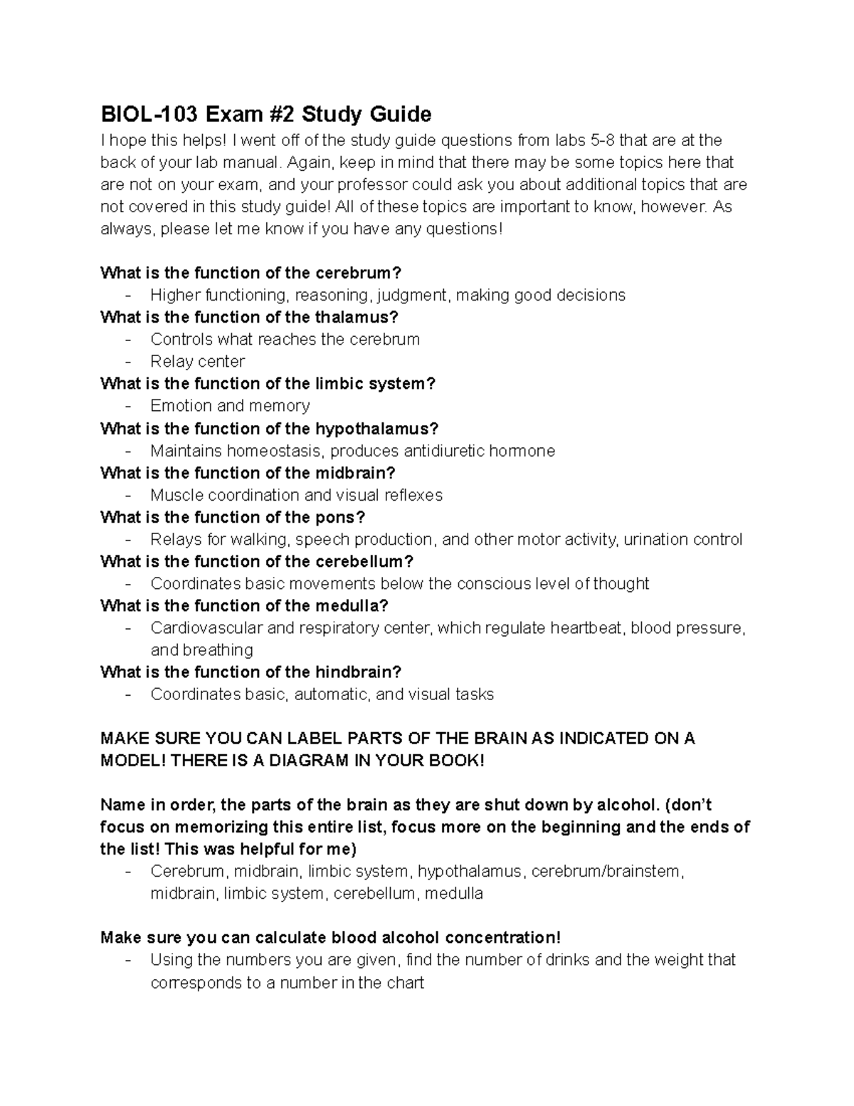 BIOL-103 Final Exam Study Guide: Key Topics from Labs 5-8 - Studocu