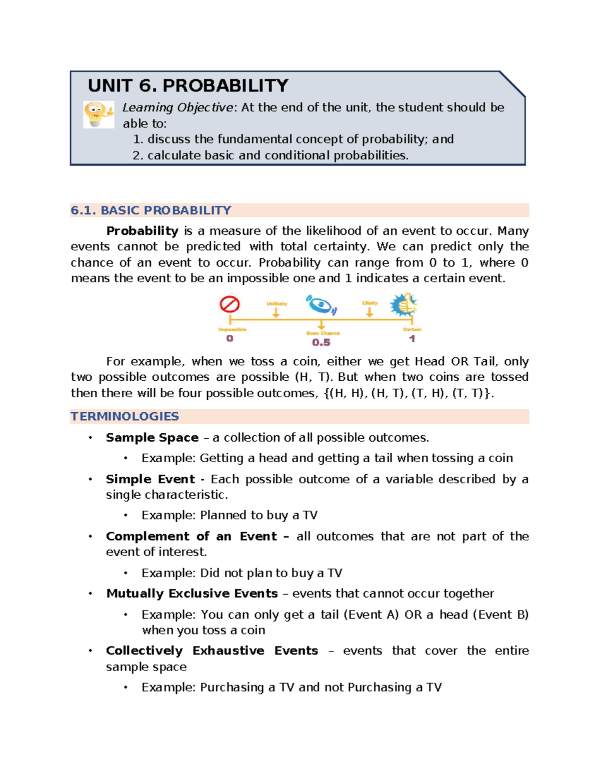 UNIT-6 ITMS-02 - safafafsf - UNIT 6. PROBABILITY Learning Objective: At ...