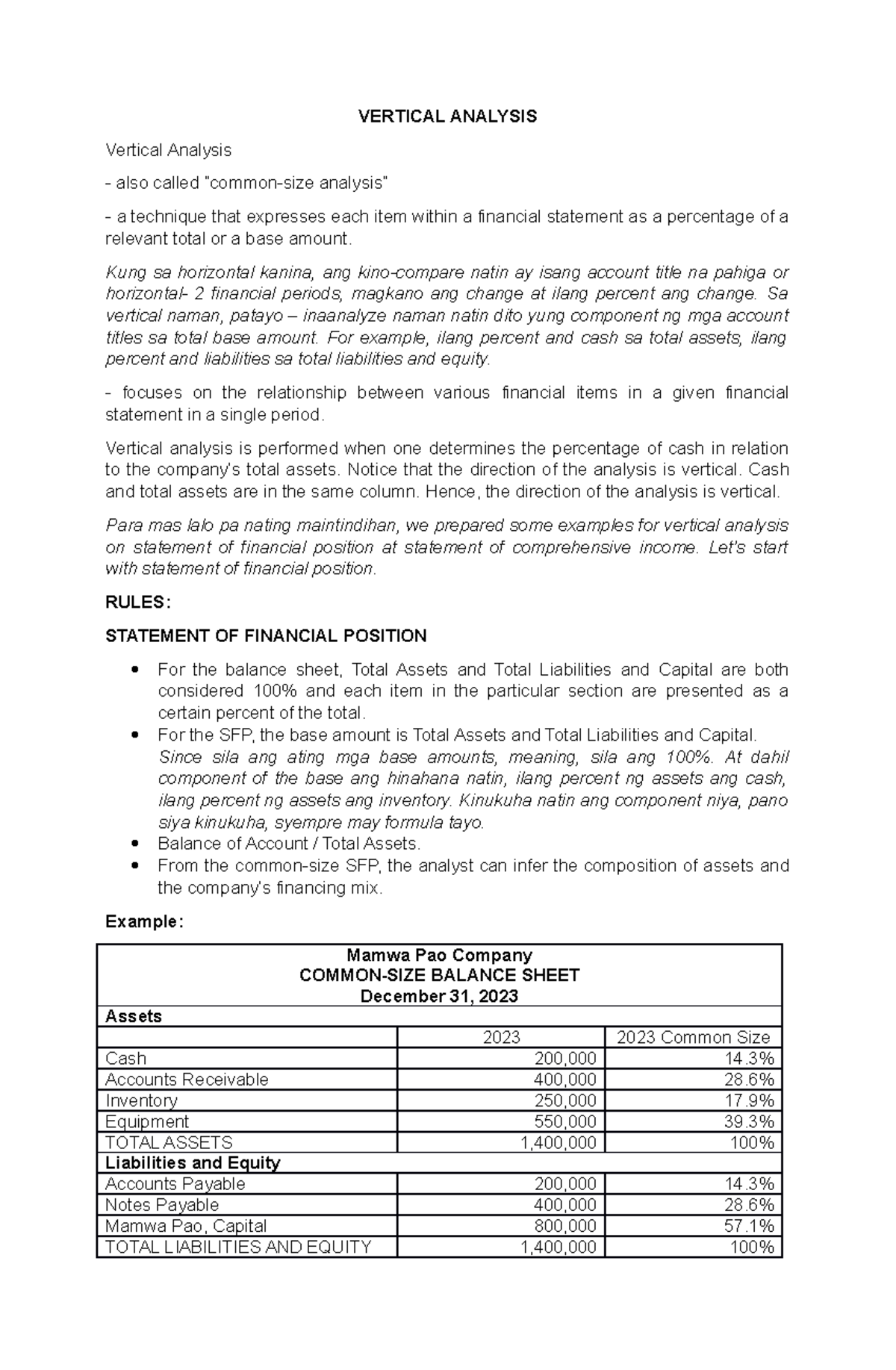 Vertical Analysis: Understanding Common-Size Financial Statements - Studocu
